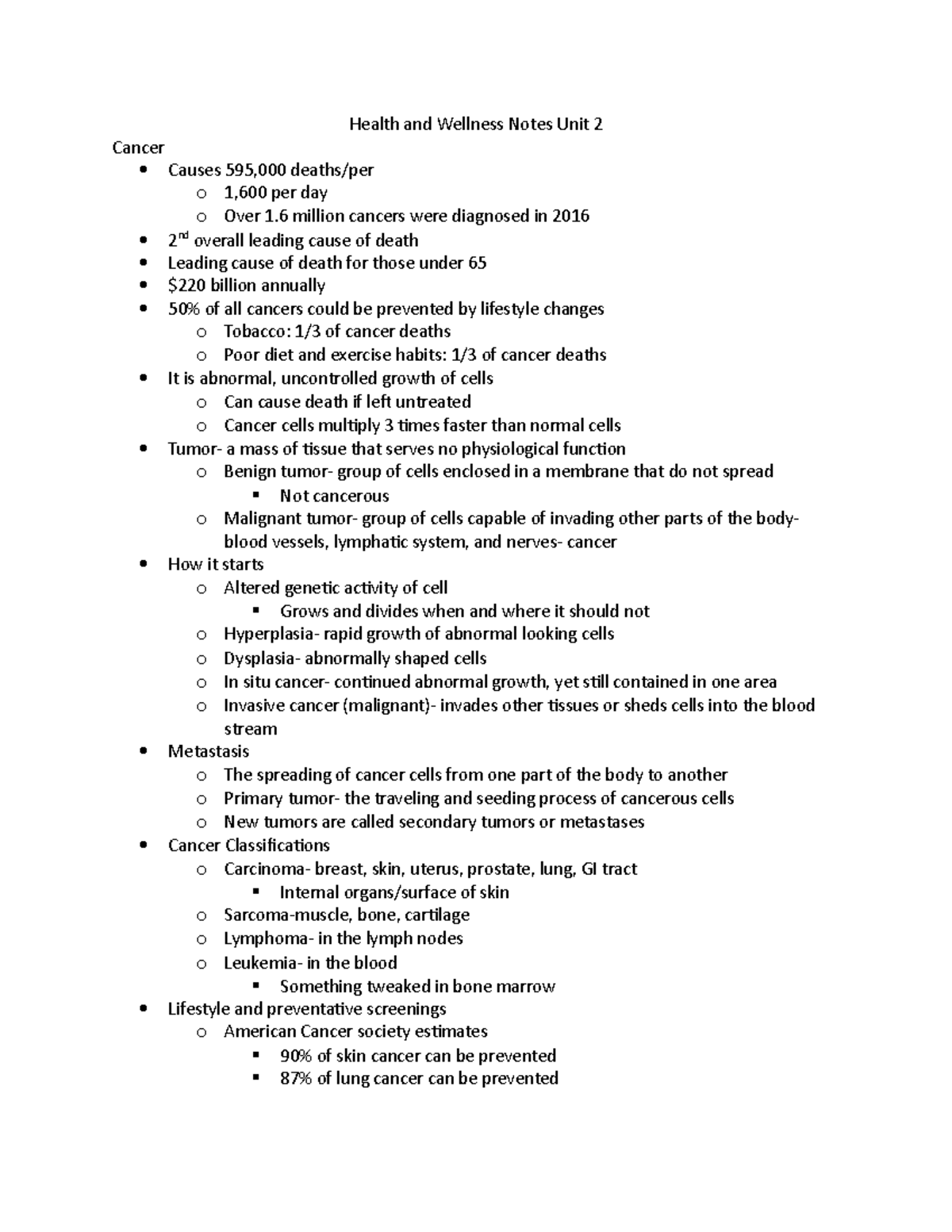 Health and Wellness Unit 2 Notes - Health and Wellness Notes Unit 2 ...