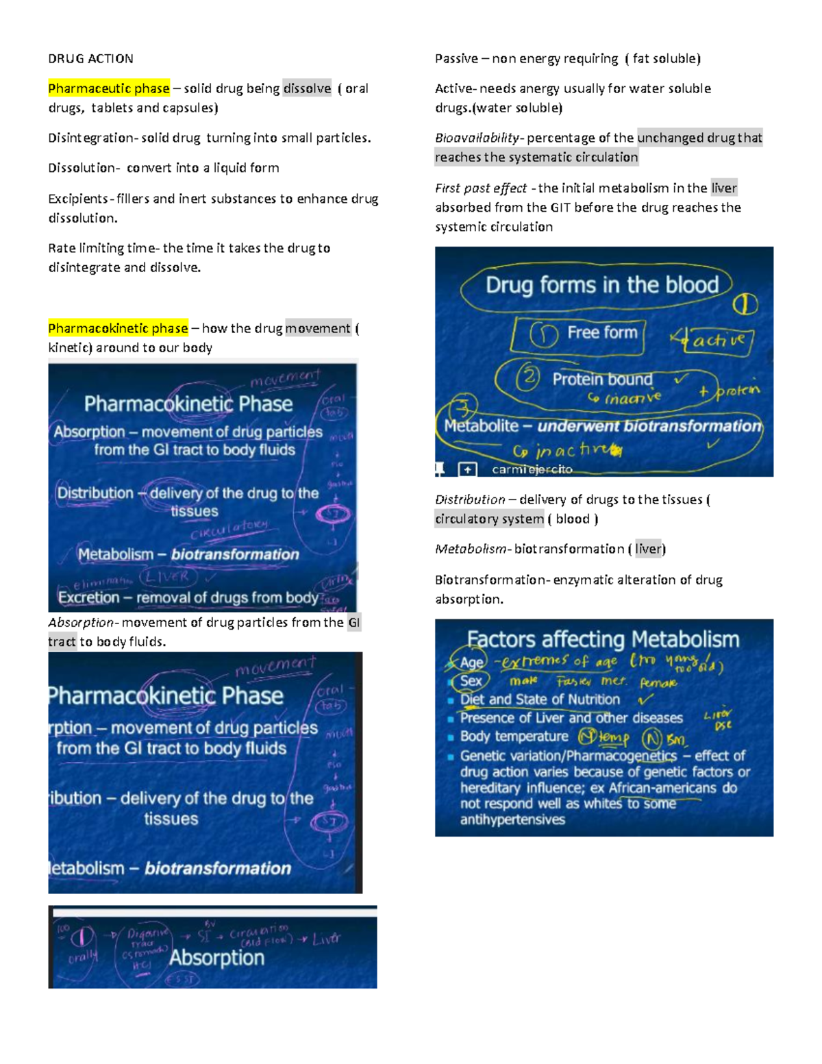 DRUG Actio 1 - for your stdy - DRUG ACTION Pharmaceutic phase – solid ...