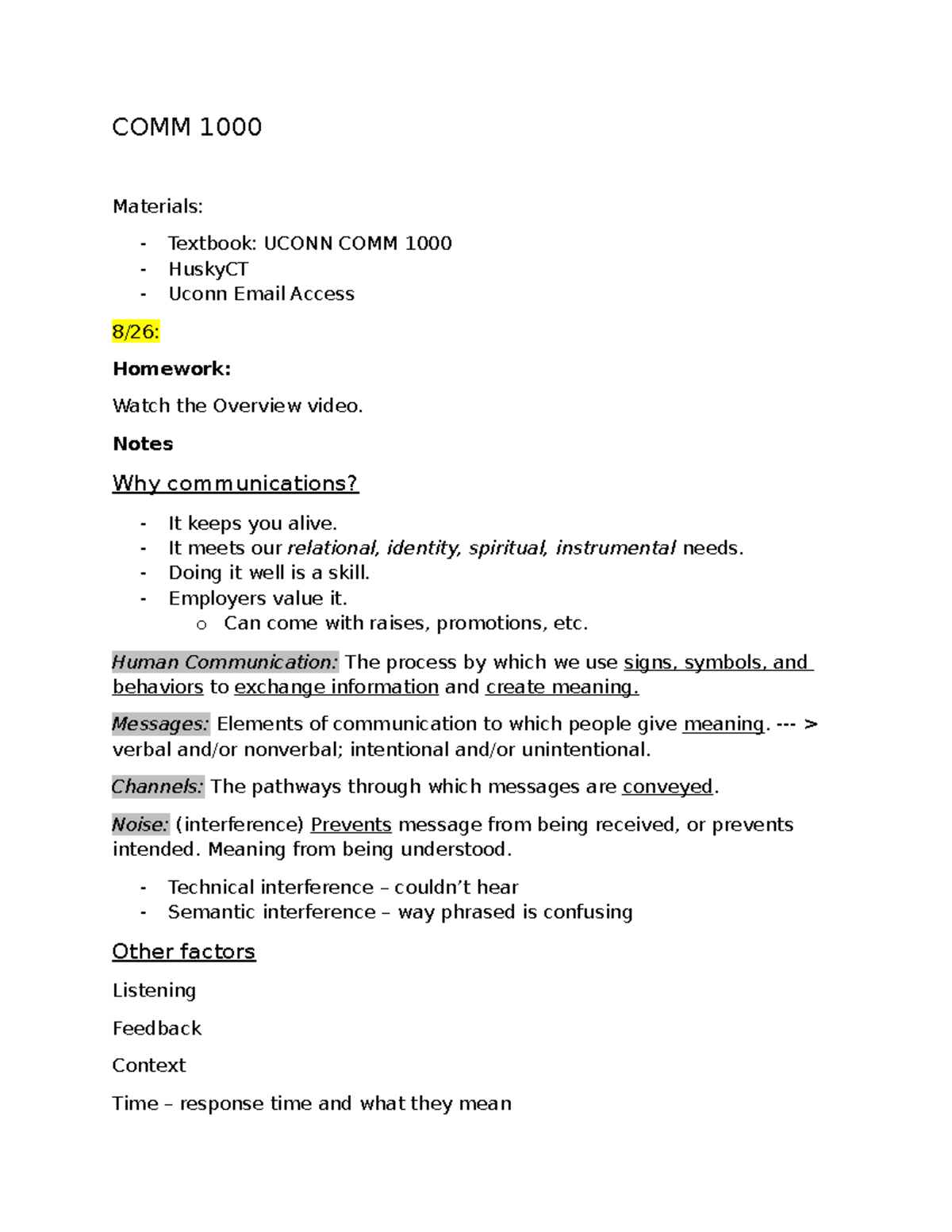 COMM 1000 - First Unit - COMM 1000 Materials: - Textbook: UCONN COMM ...