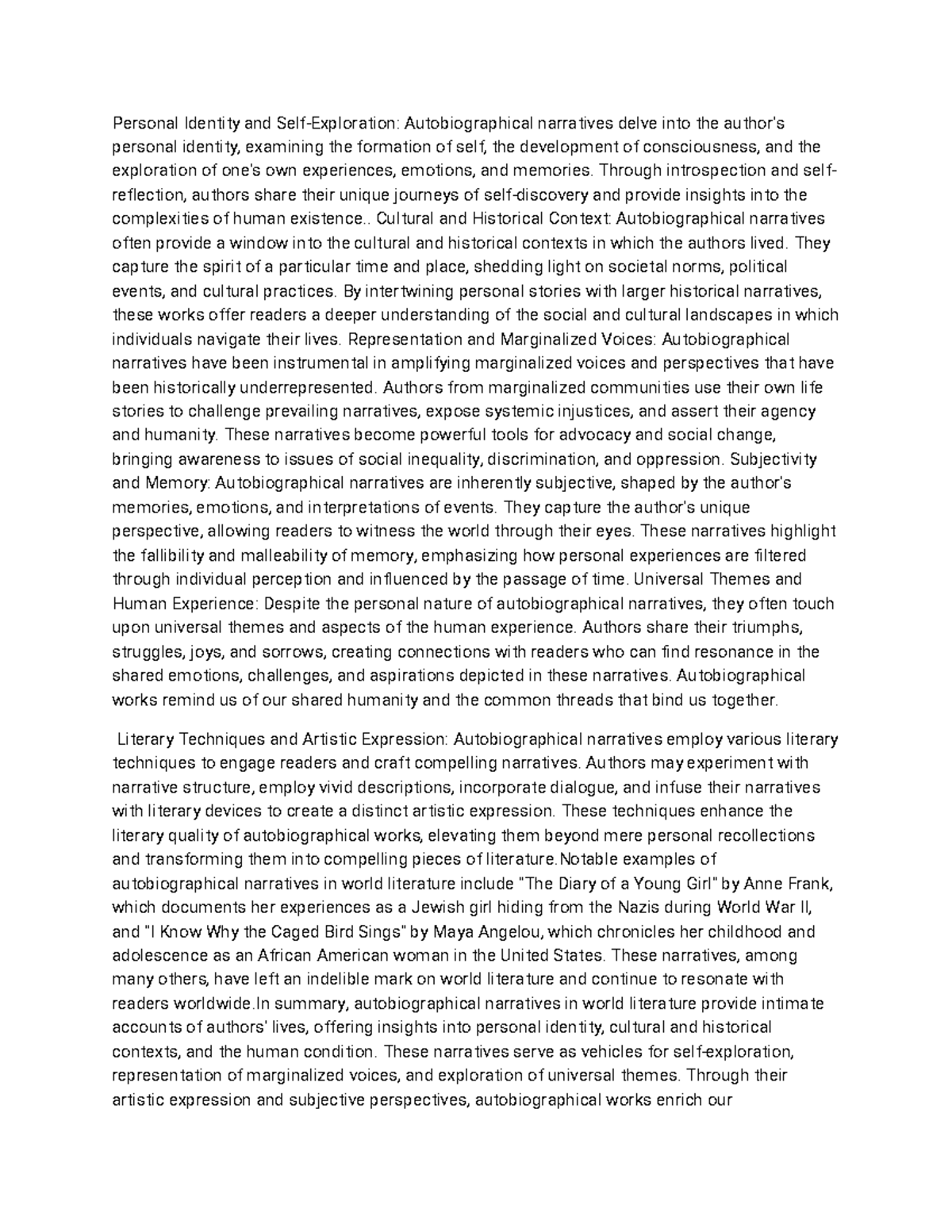 World Literatur-20 - Personal Identity and Self-Exploration ...