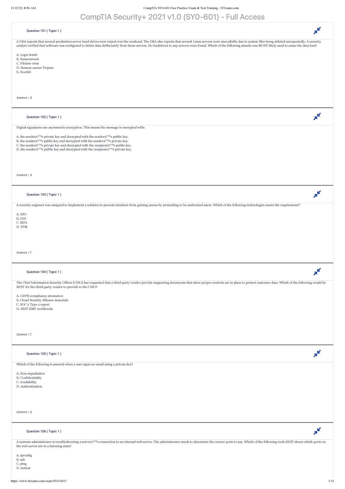 Comp TIA SY0-601 Part 2 - Comptia - CompTIA Security+ 2021 v1 (SY0-601 ...