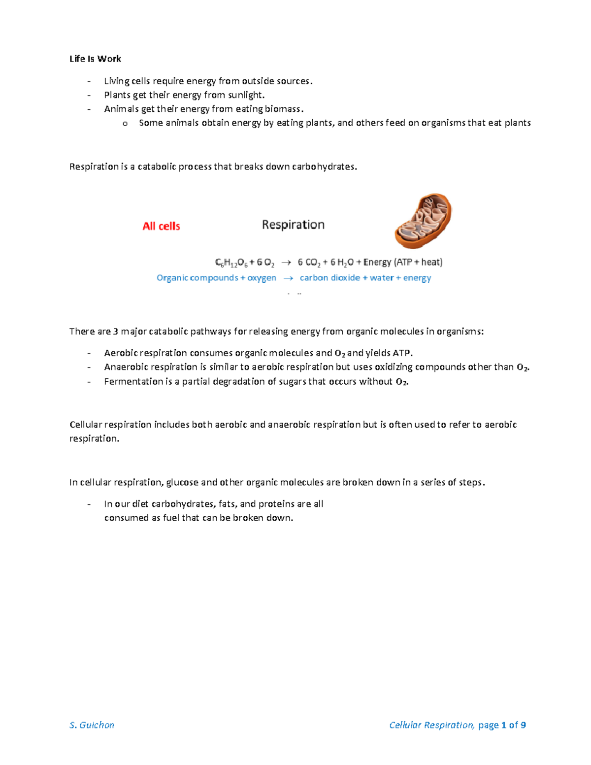 Notes - Cellular Respiration(1) copy - Life Is Work Living cells ...