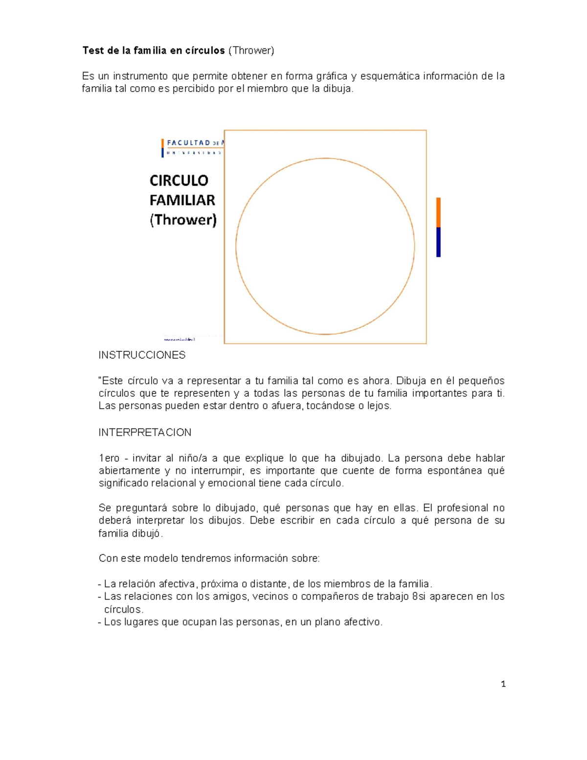 Test de la familia en circulos - INSTRUCCIONES “Este círculo va a ...