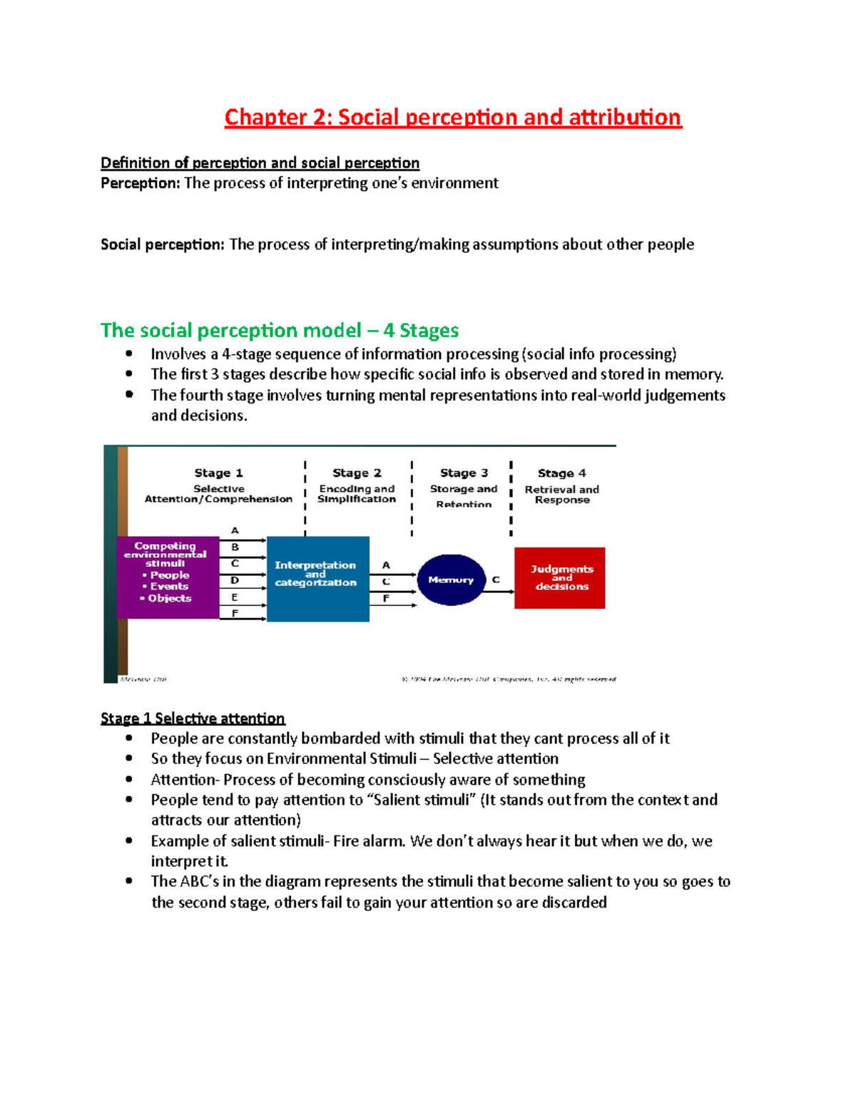 Chapter 2 study notes - Chapter 2: Social perception and attribution ...