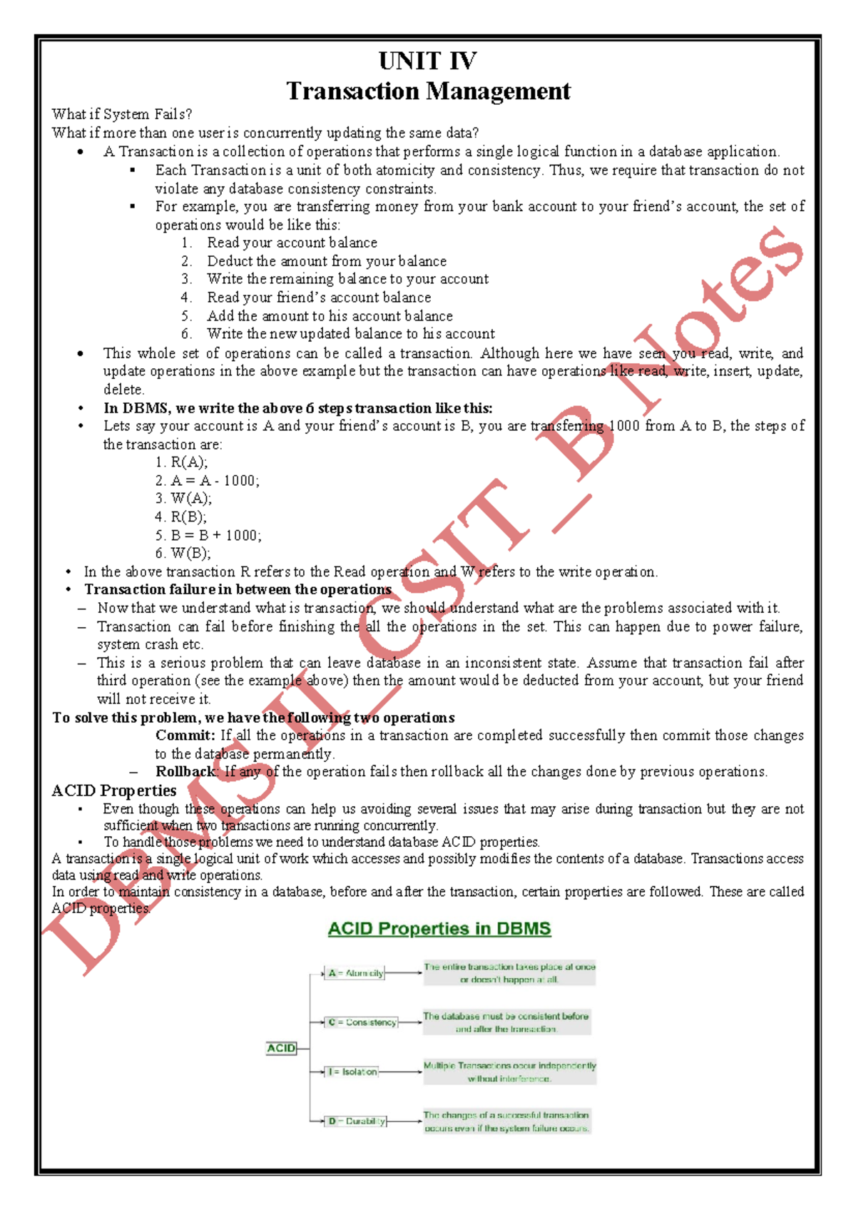 Unit 4 Dbms Lab Assists Unit Iv Transaction Management What If