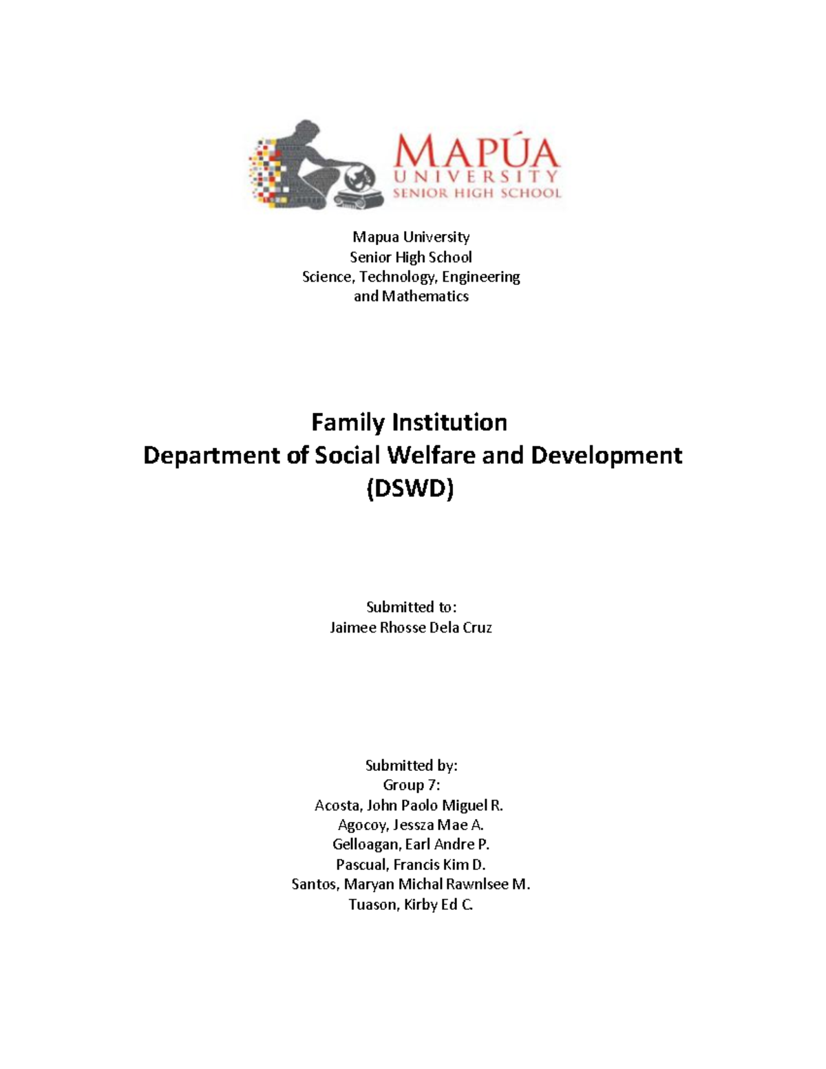 SS01-government - ACADEMIC PAPER ABOUT THE FAMILY INSTITUTION - Mapua ...