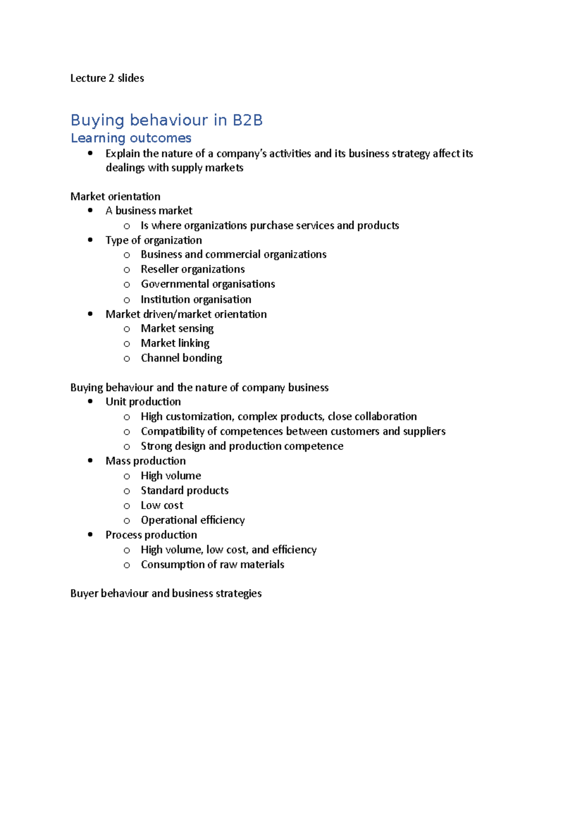 Lecture 2 slides 2022 - Lecture 2 slides Buying behaviour in B2B ...