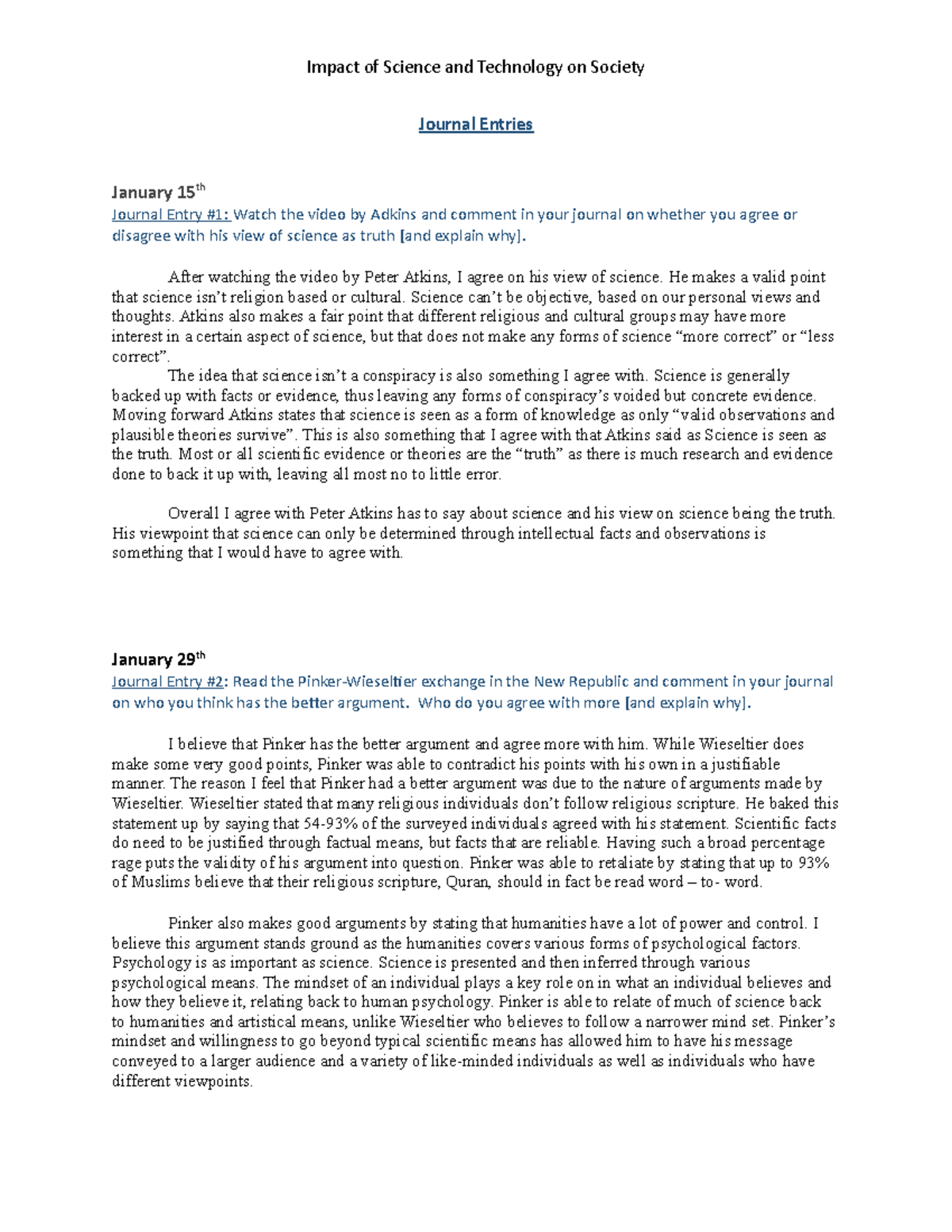 Journal Entries - Impact of Science and Technology on Society Journal ...
