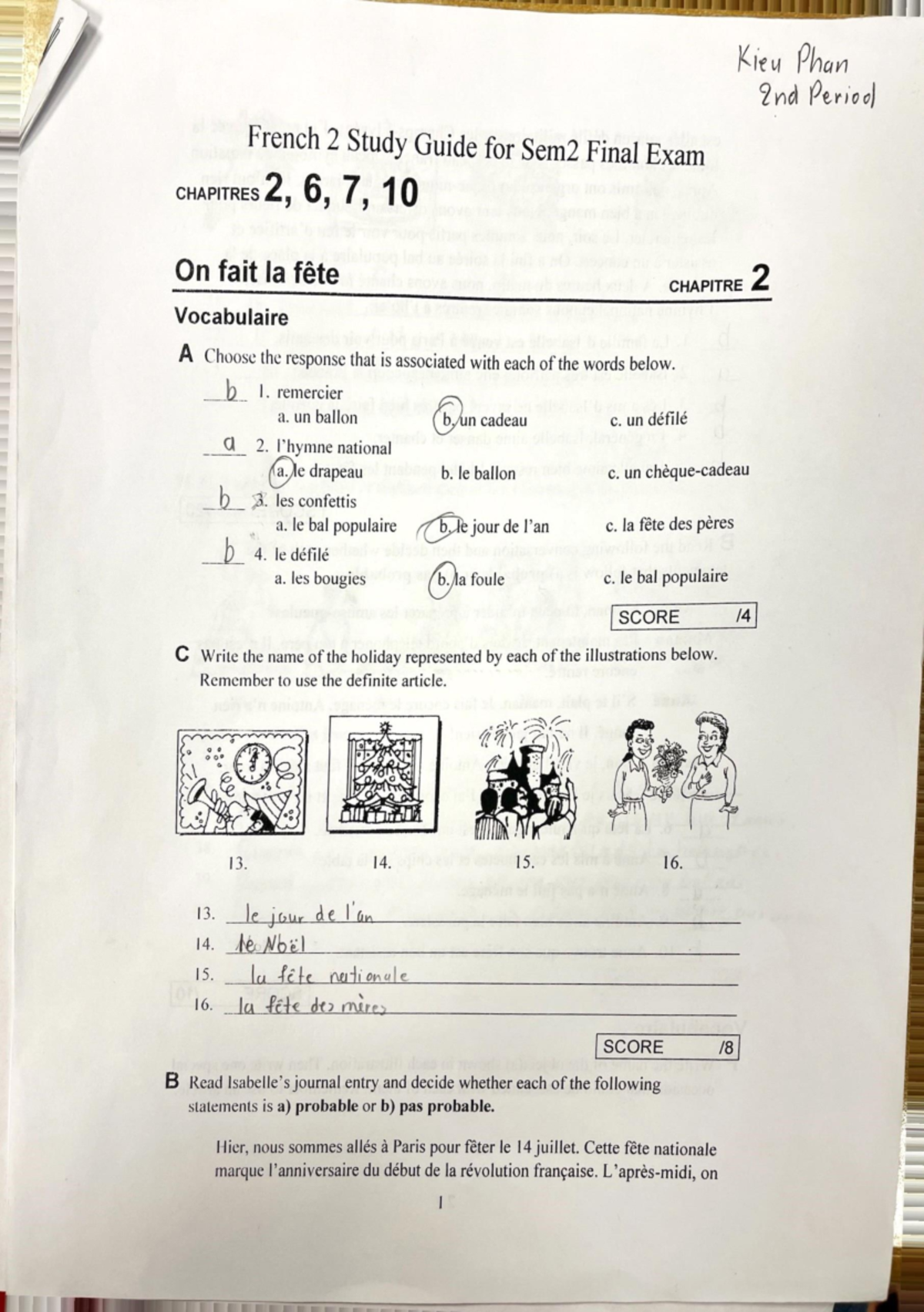 French-final - the answers for french semester 2 test - Phan 2n61 ...