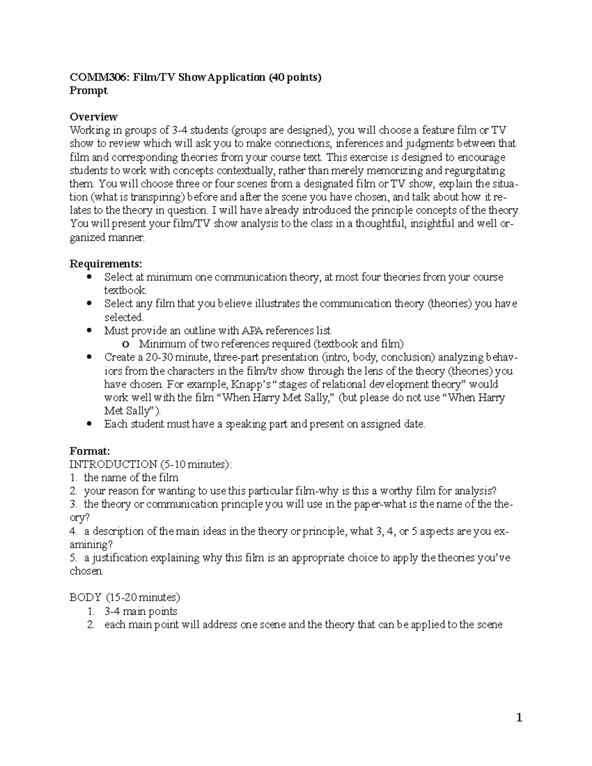 -COMM306 Film analysis presentation prompt (1) - COMM306: Show ...