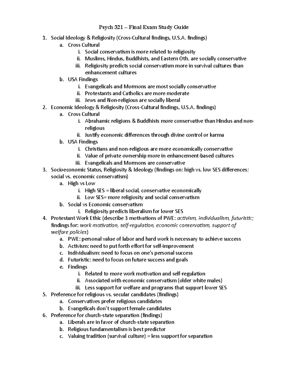 RLST 321 Final Exam Study Guide - Psych 321 – Final Exam Study Guide 1 ...