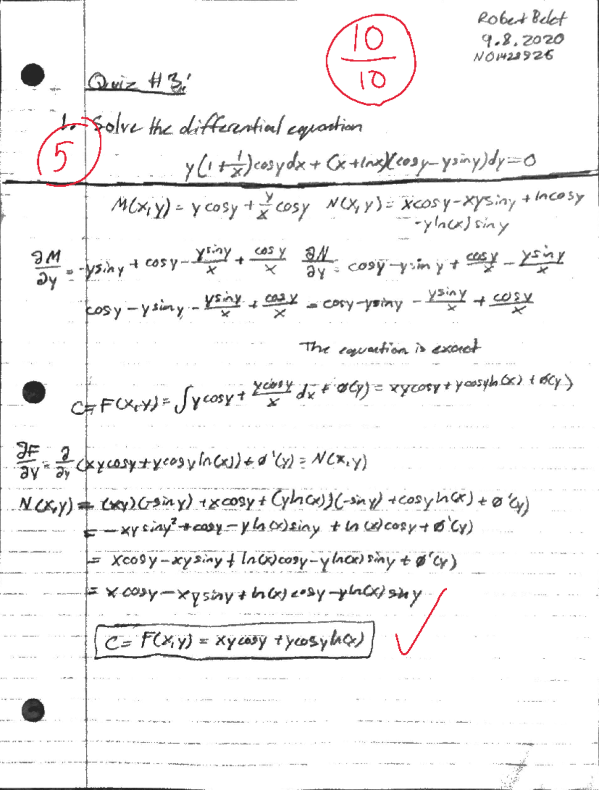Belet, Robert - Q3 - Ordinary Differential Equations quiz - MAP 2302 ...