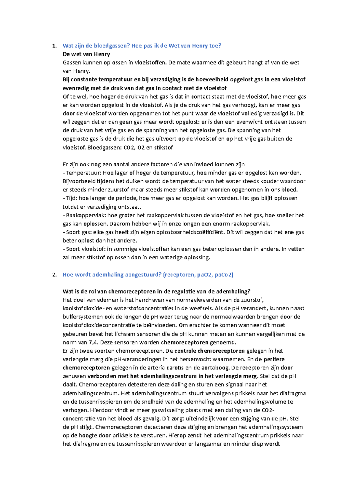 Blok 2 Casus 3 - Bloedgassen, zuurgraden - 1. Wat zijn de bloedgassen ...