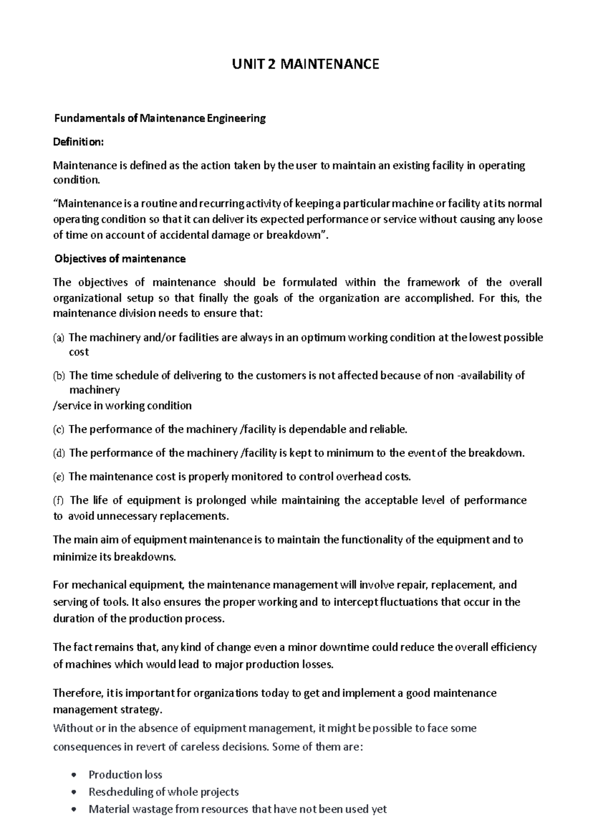 UNIT 2 Maintenance - MINING - UNIT 2 MAINTENANCE Fundamentals of ...