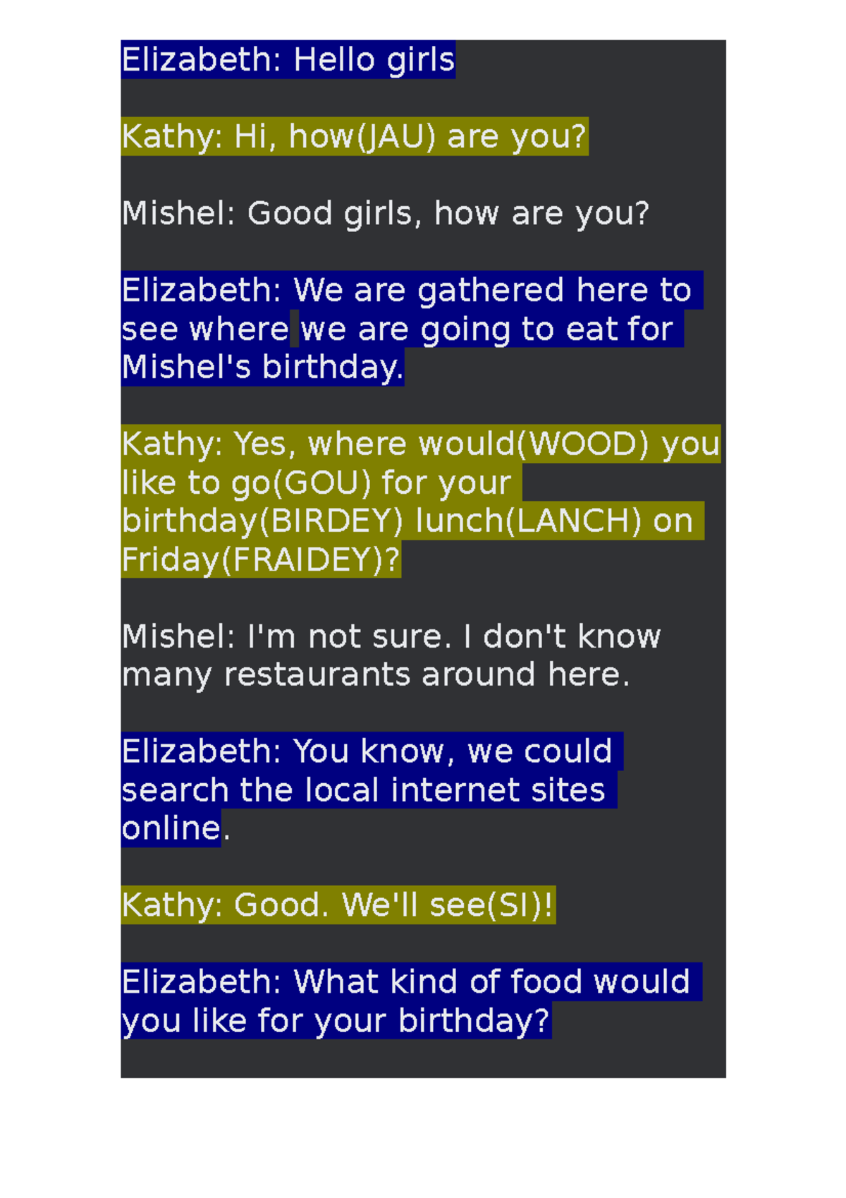 WEEK 15 - Conversación de Comidas Típicas - SEMANA 15 - Elizabeth ...