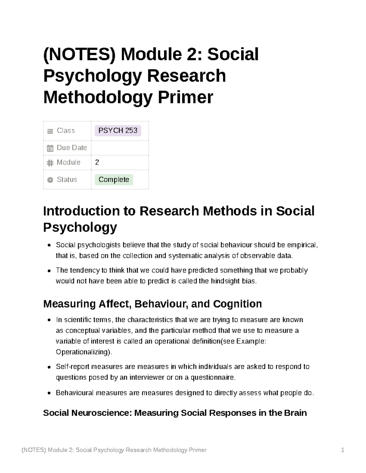 ( Notes) Module 2 Social Psychology Research Methodology Primer ...