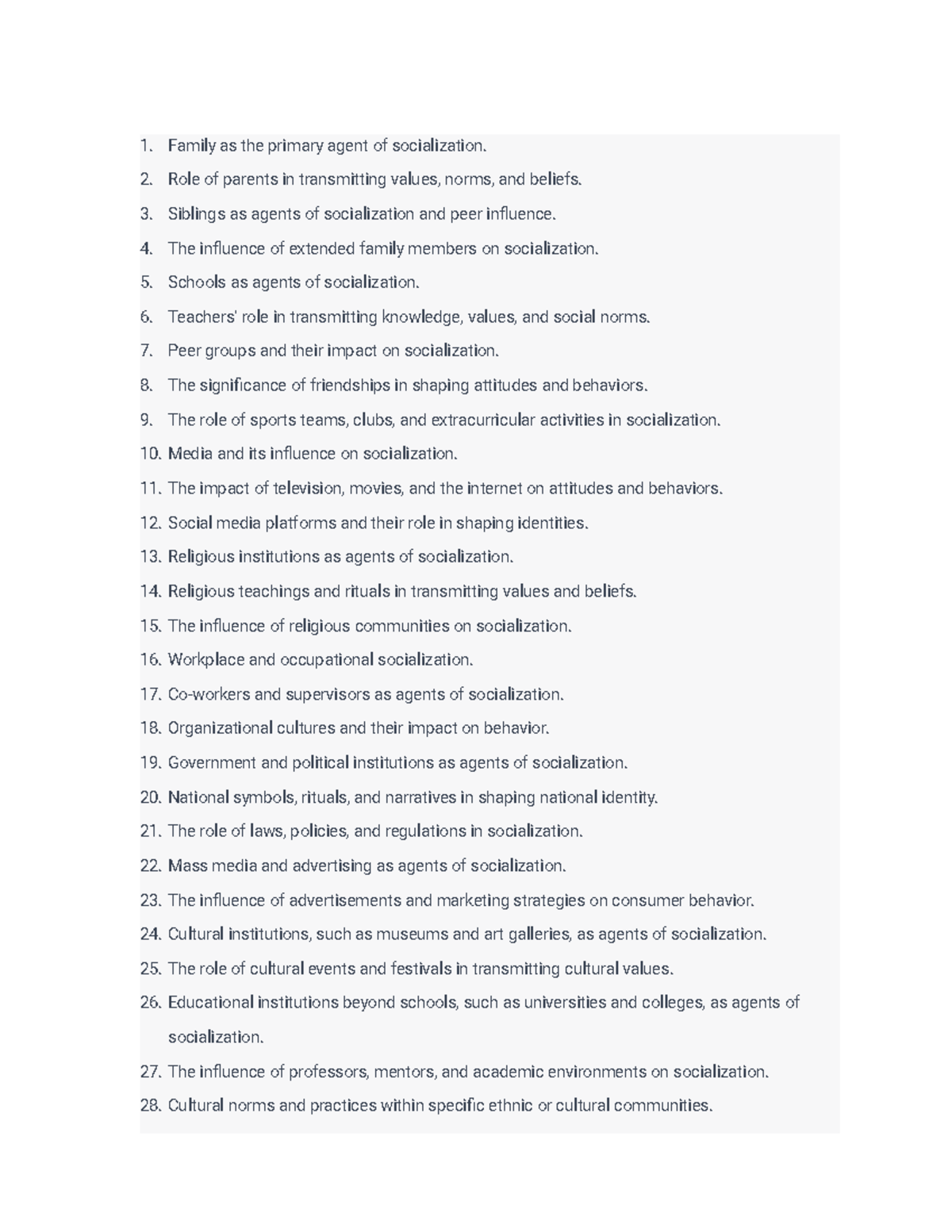 Agents of socialization Notes - Family as the primary agent of ...