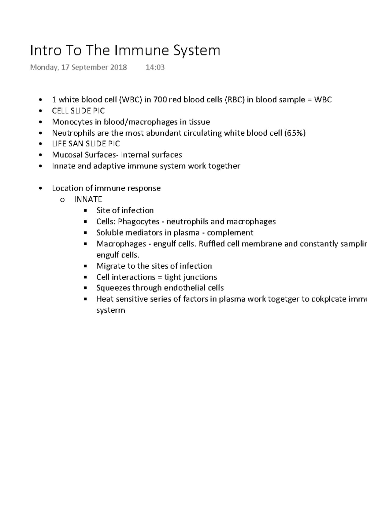 Intro To The Immune System - 1 white blood cell (WBC) in 700 red blood ...