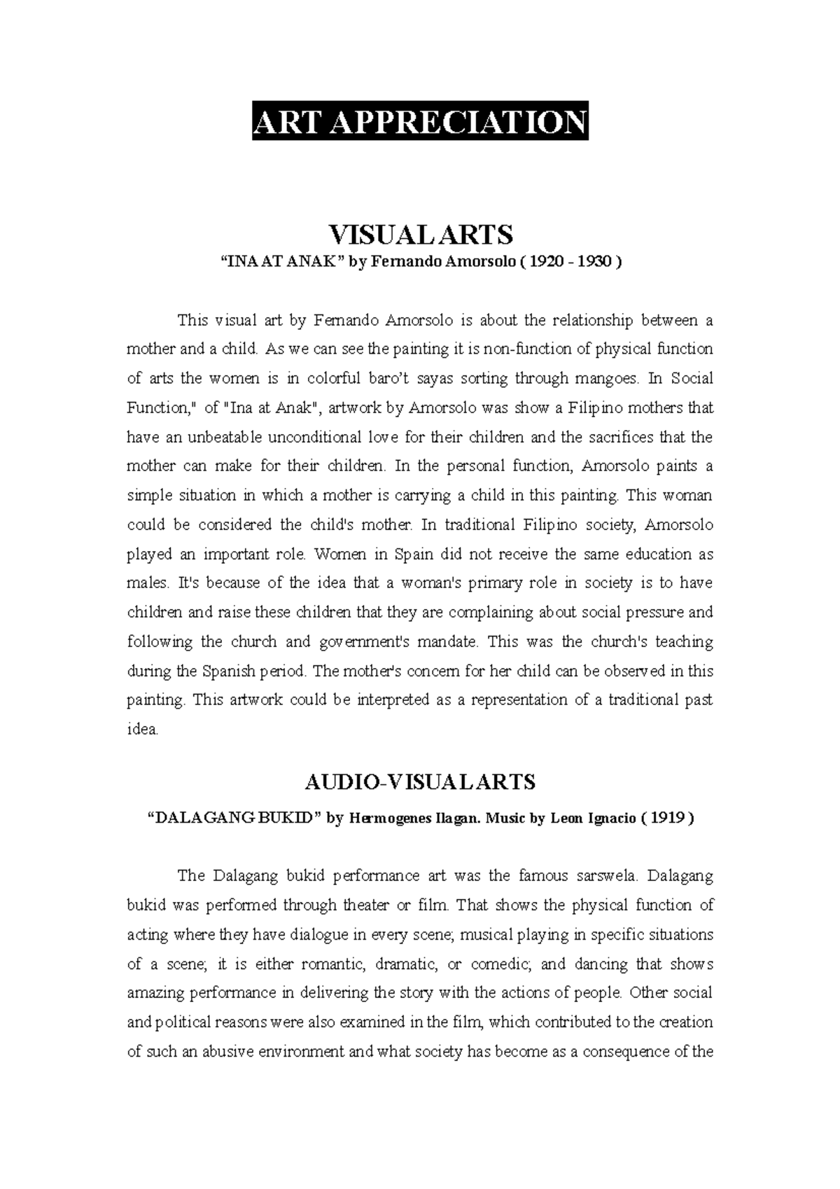 ART Appreciation Three Major ART Forms - ART APPRECIATION VISUAL ARTS ...