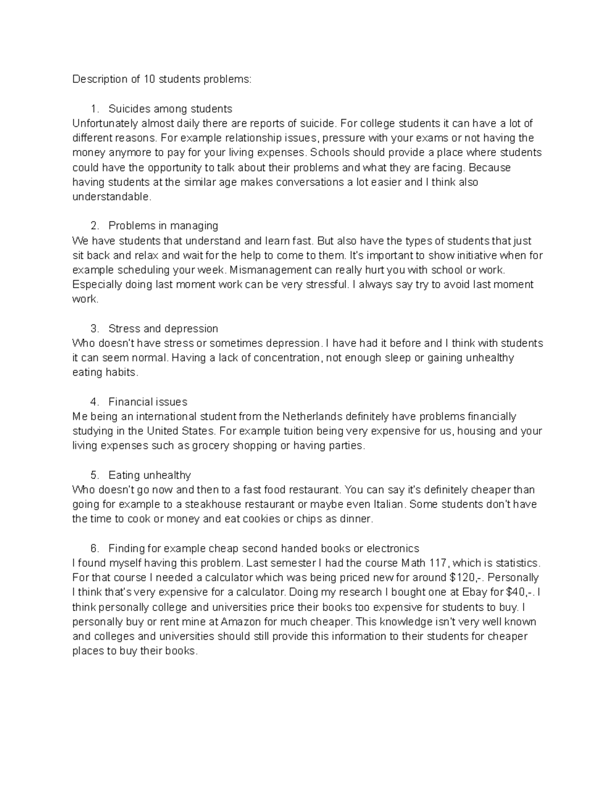 SOC 109 - Exercise Student LIFE Problems & Solutions - Description of ...