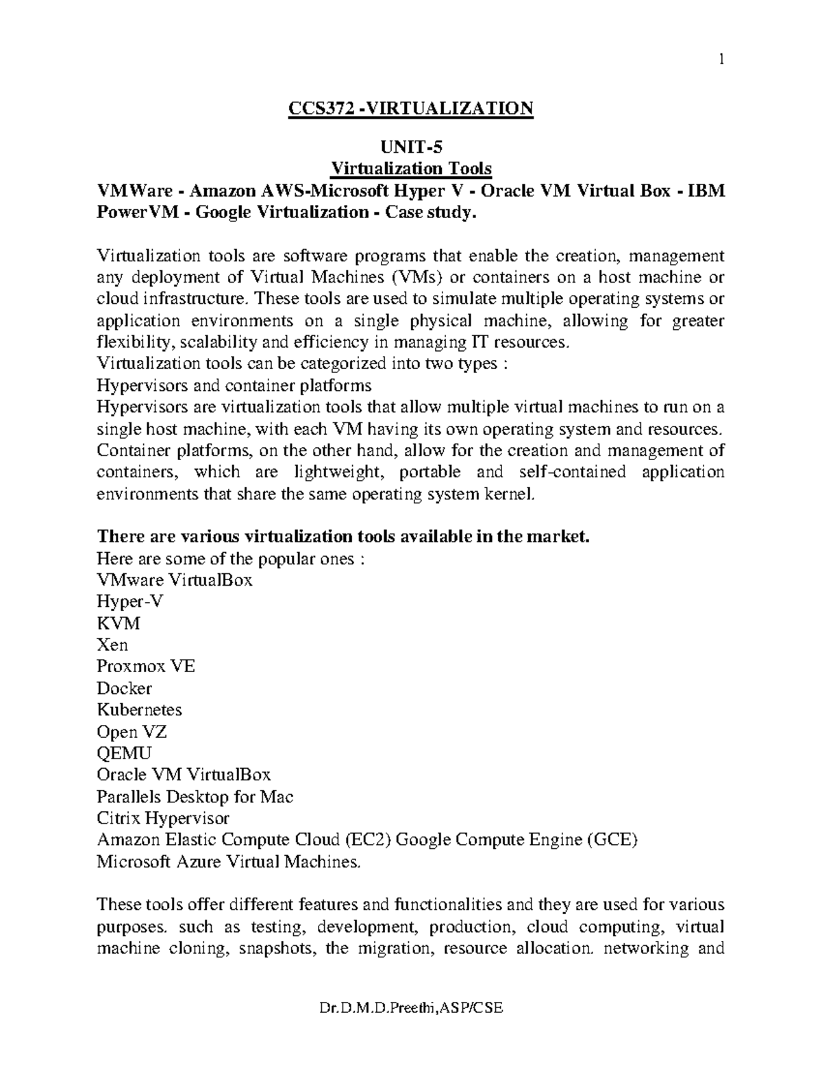 Unit 5 - VIRTUALIZATION UNIT 5 NOTES - CCS372 - VIRTUALIZATION UNIT- 5 ...