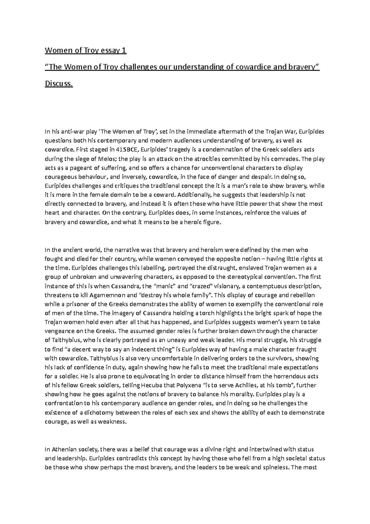 WOT practise essay - Women of Troy essay 1 “The Women of Troy ...