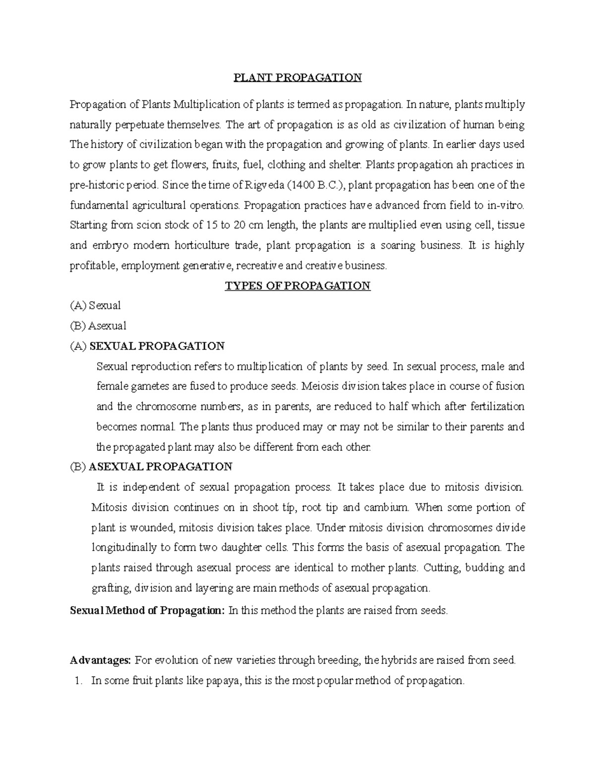 Plant Propagation notes - PLANT PROPAGATION Propagation of Plants ...