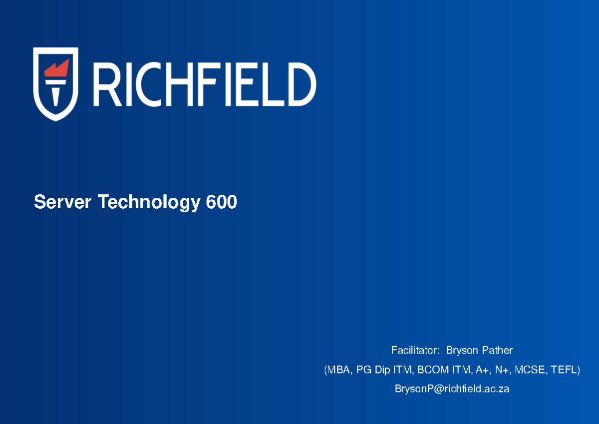 Server Technology 600 Webinar 1 - Server Technology 600 Facilitator ...
