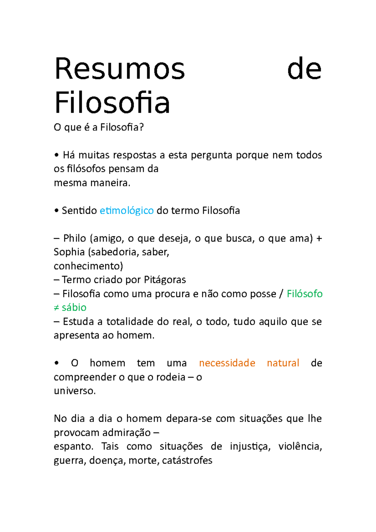 Apont. exame filosofia - Resumos de Filosofia O que é a Filosofia? Há ...