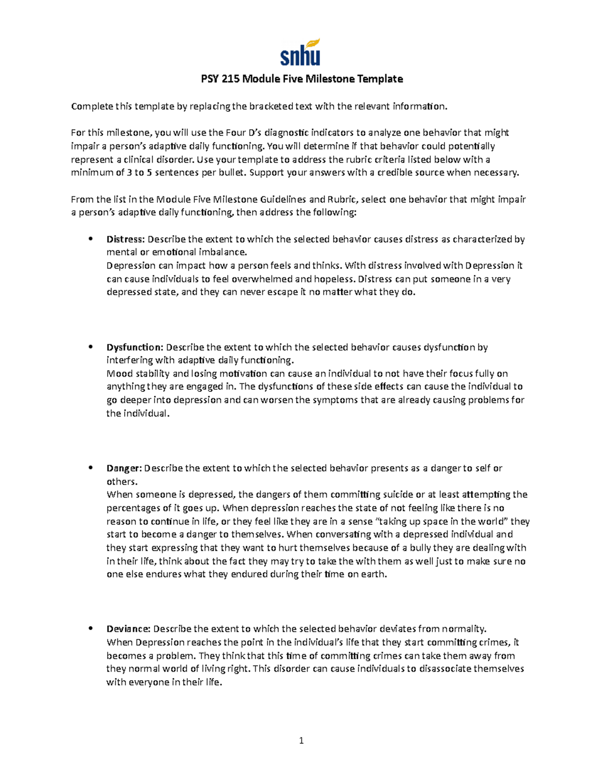 PSY 215 Module Five Milestone Template - PSY 215 Module Five Milestone ...