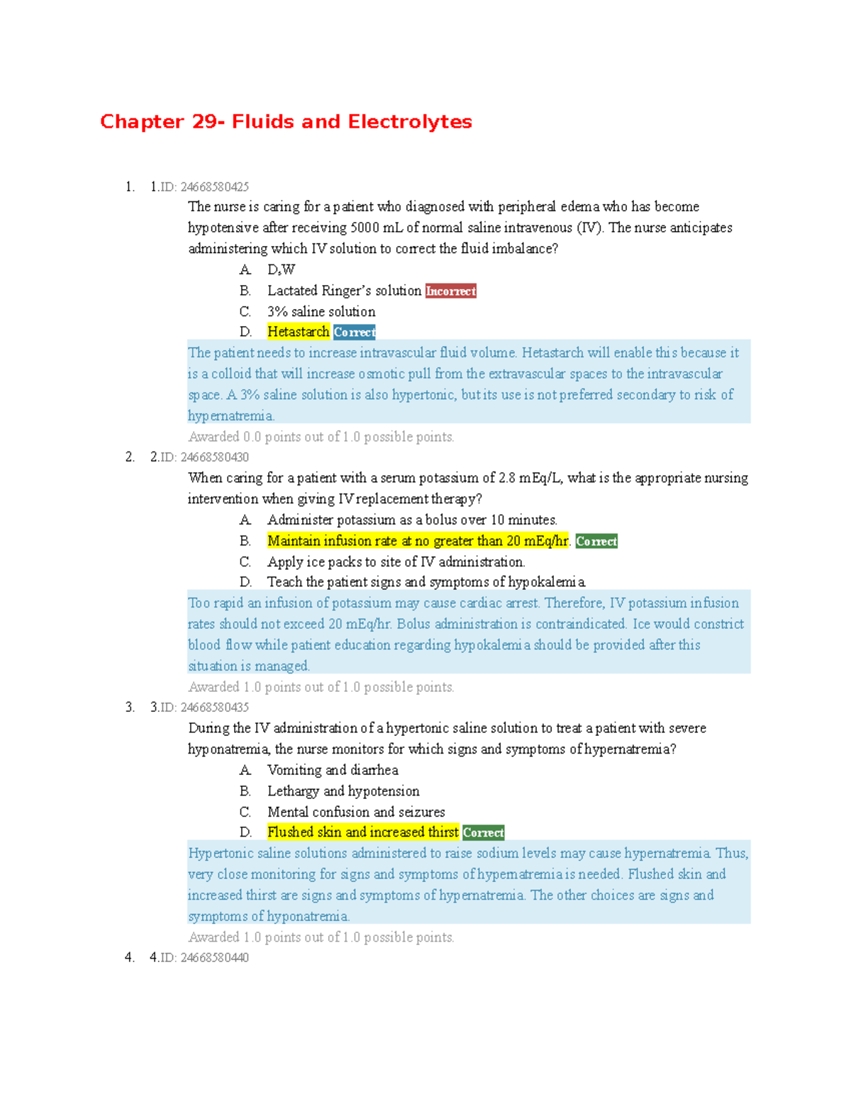 Exam 4 pharm - helpful - Chapter 29- Fluids and Electrolytes 1. 1: ...