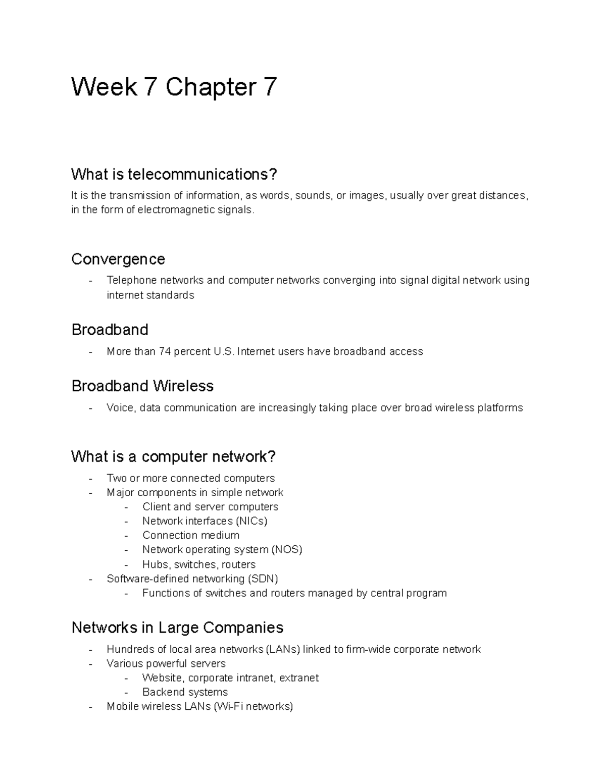 Session 7 Lecture Notes Week 7 Chapter 7 What Is Telecommunications It Is The Transmission