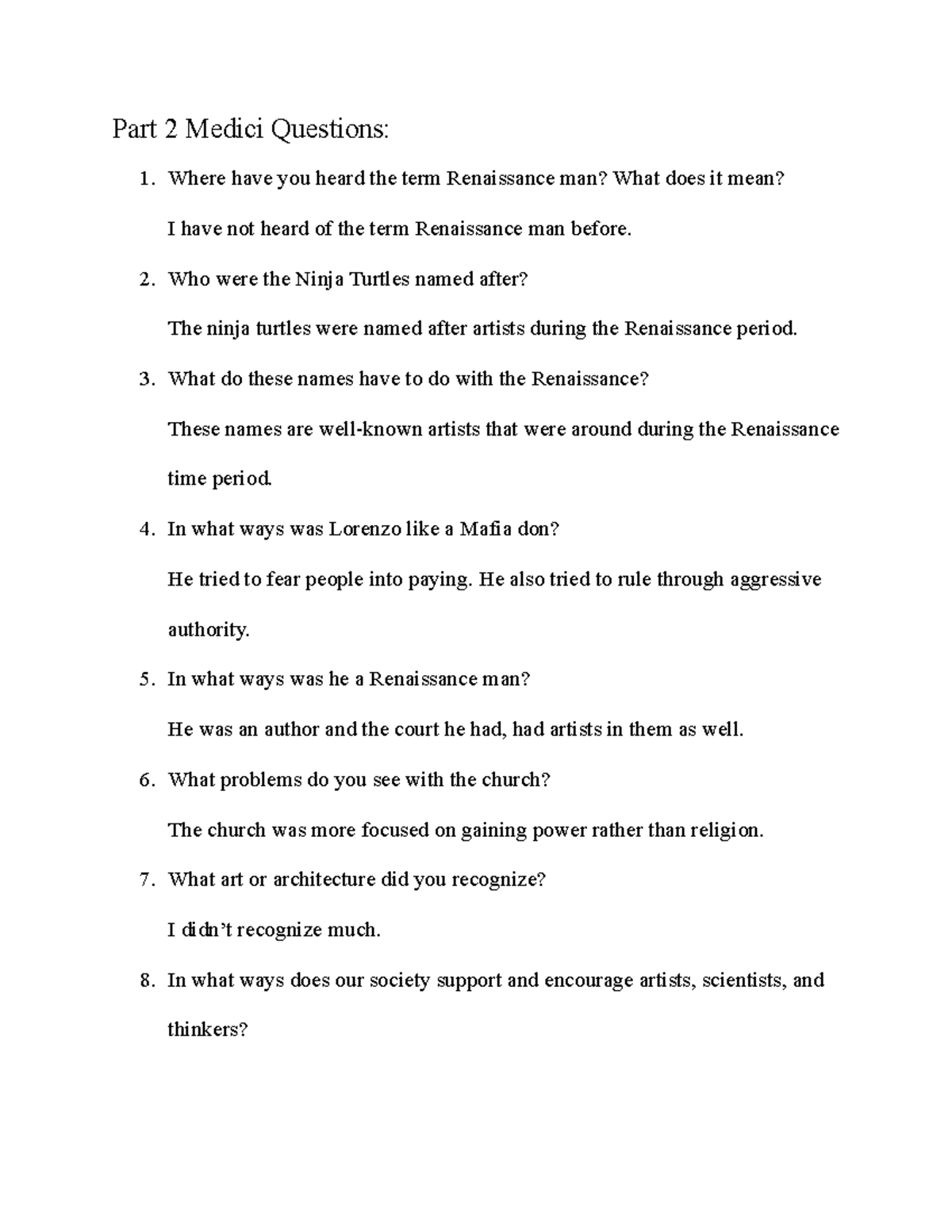 Art Homework 3 - Part 2 Medici Questions: Where have you heard the term ...