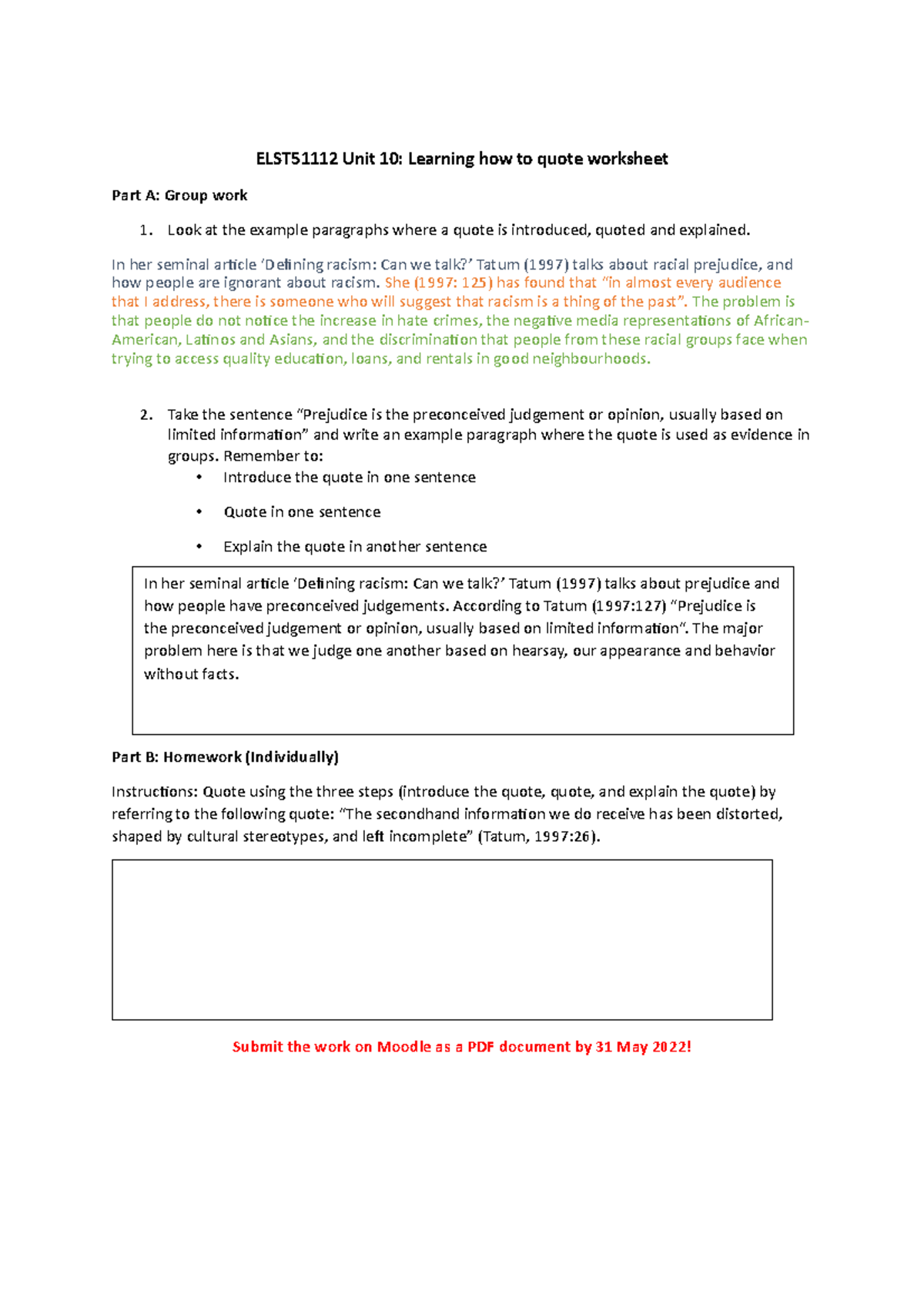 ELST51112 Unit 10 Learning how to quote worksheet - ELST51112 Unit 10 ...