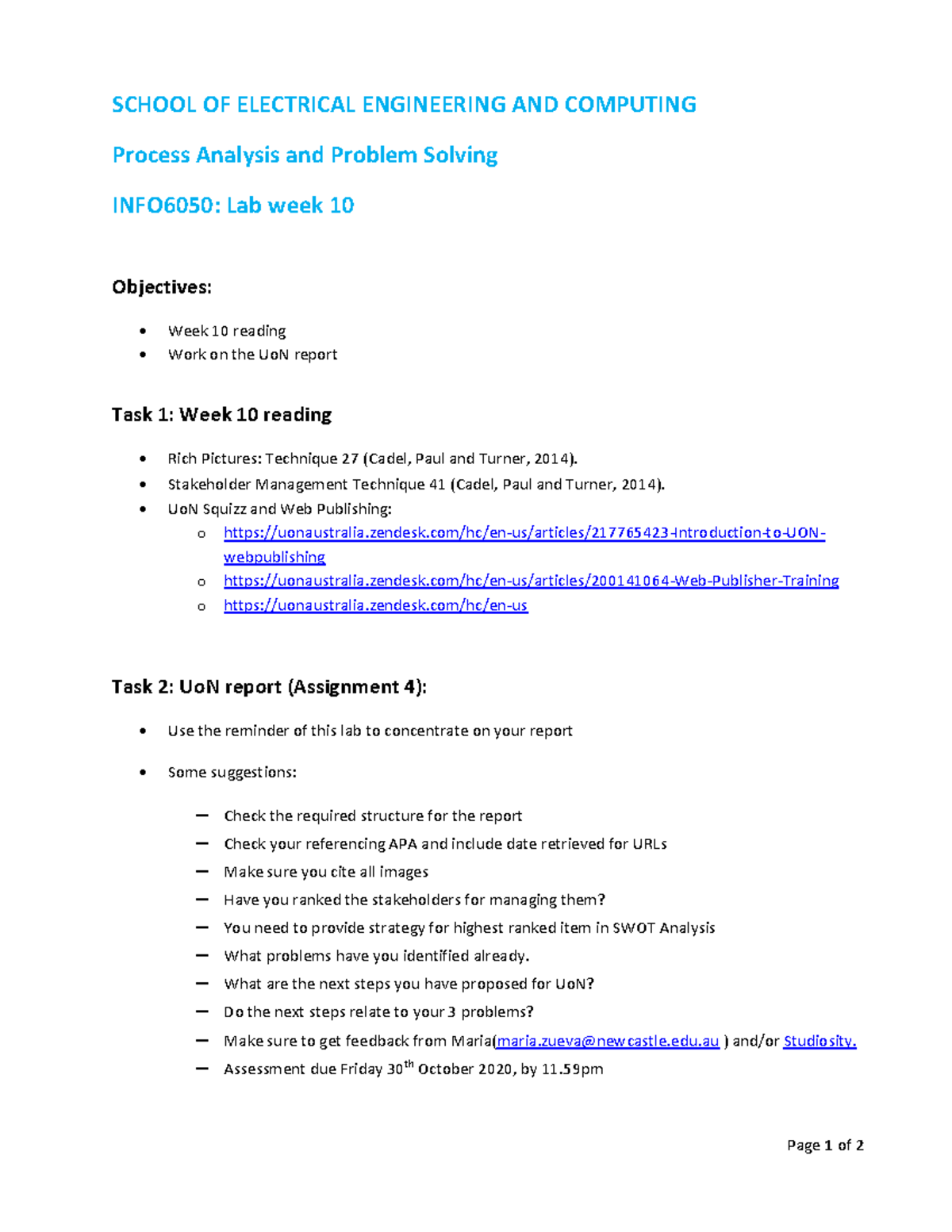 INFO6050 T3 2020 Lab10 - Page 1 of 2 SCHOOL OF ELECTRICAL ENGINEERING AND COMPUTING Process ...