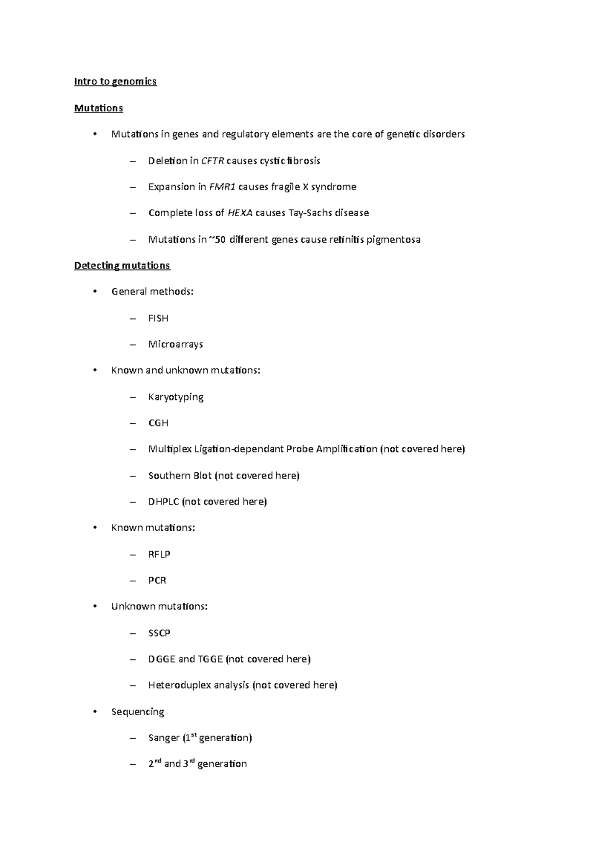 L1 - Intro to genomics 2 - Lecture notes 2 - Intro to genomics ...