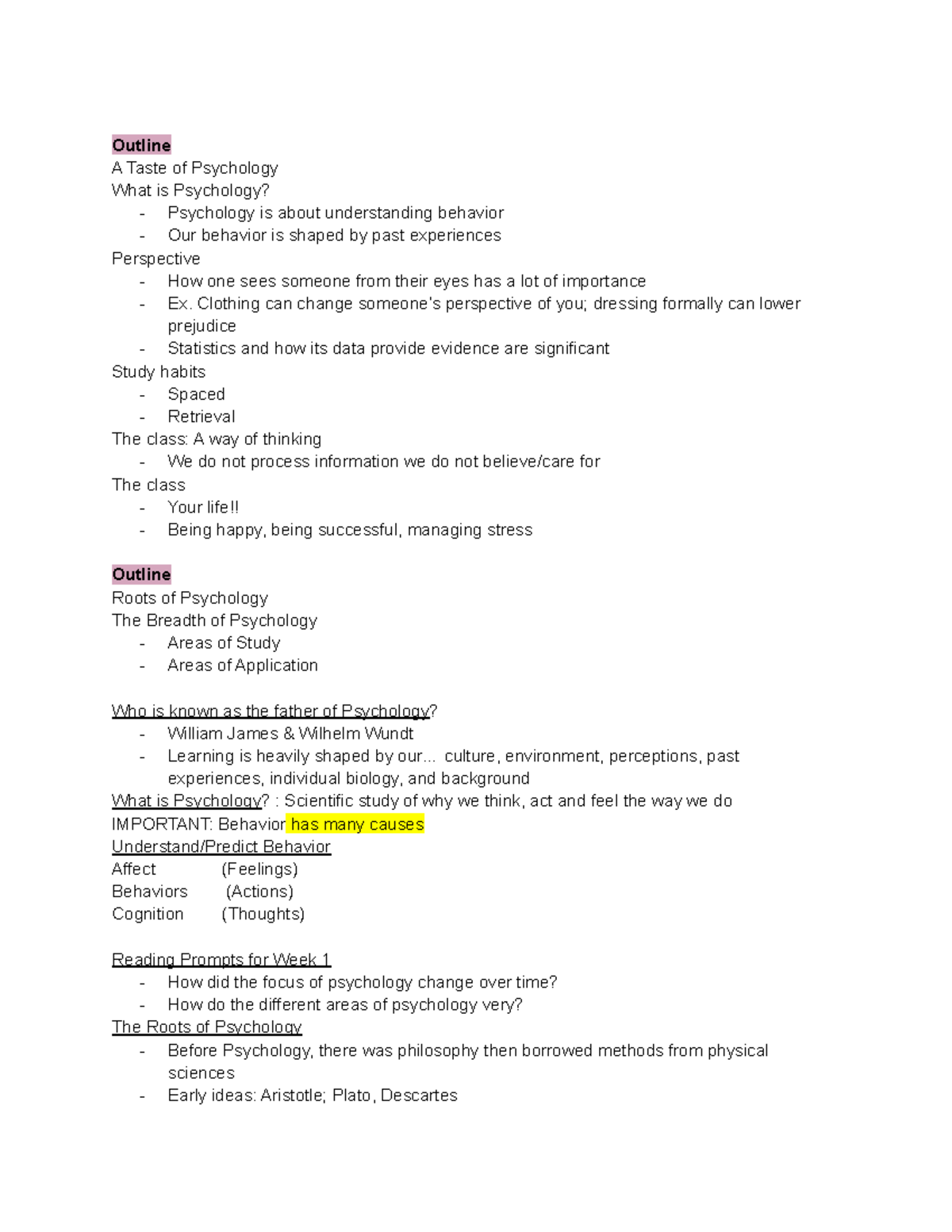 General Psychology 201 Notes - Outline A Taste of Psychology What is ...