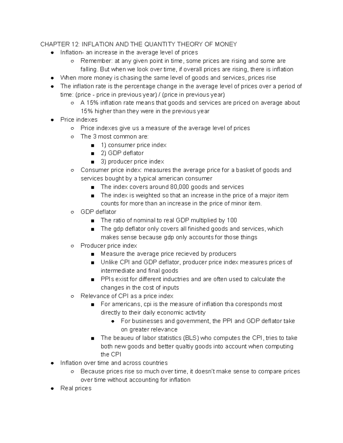 Macroecon ch12 detailed notes - CHAPTER 12: INFLATION AND THE QUANTITY ...
