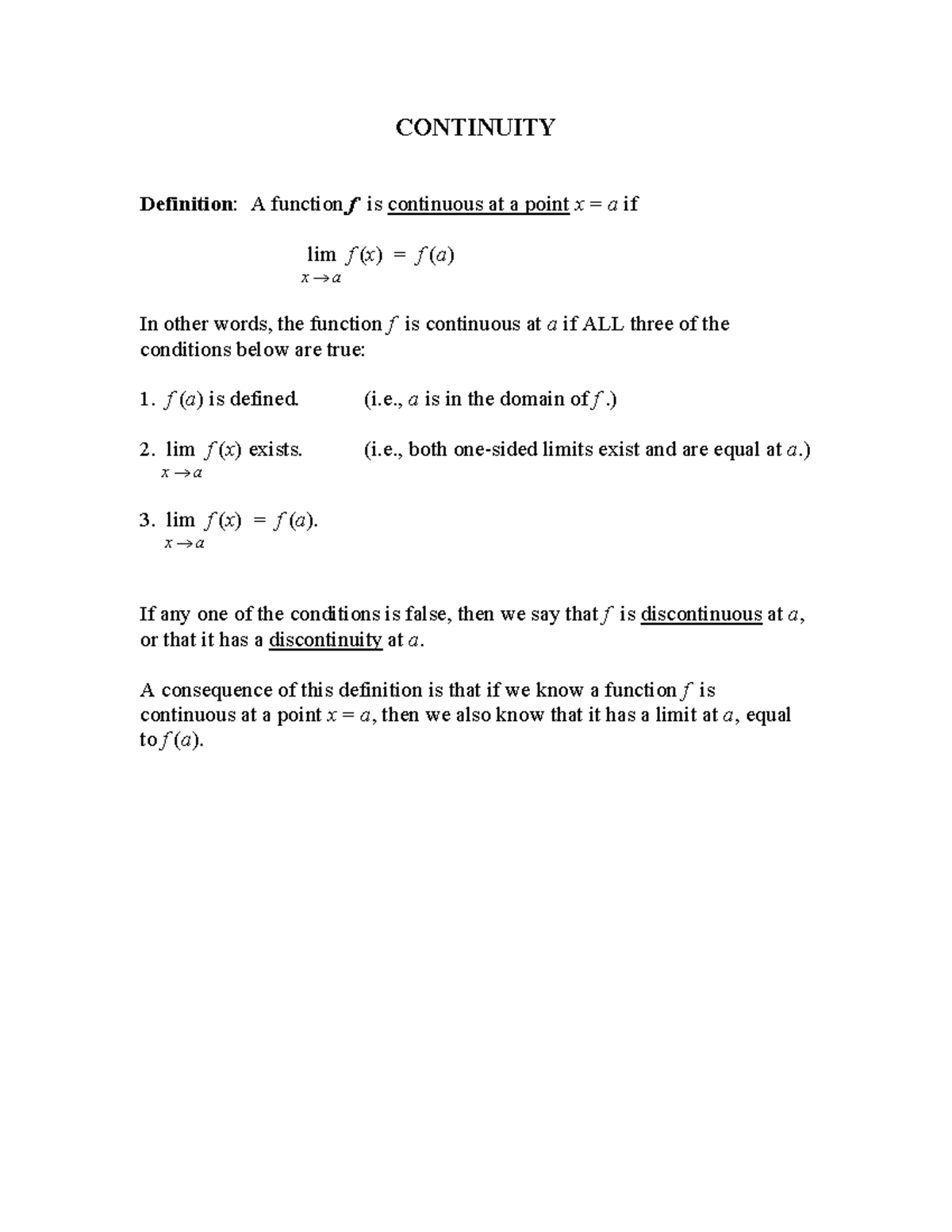 Notes-Continuity - Some notes on Limits and Continuity, currently ...