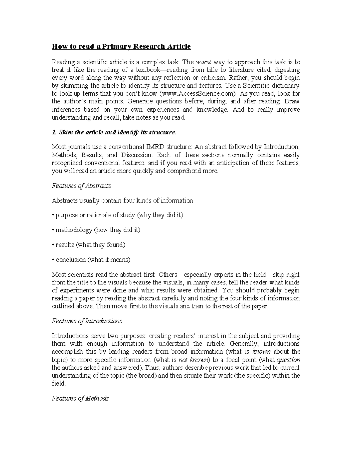 Advice on How to read a Primary Research Article - How to read a ...