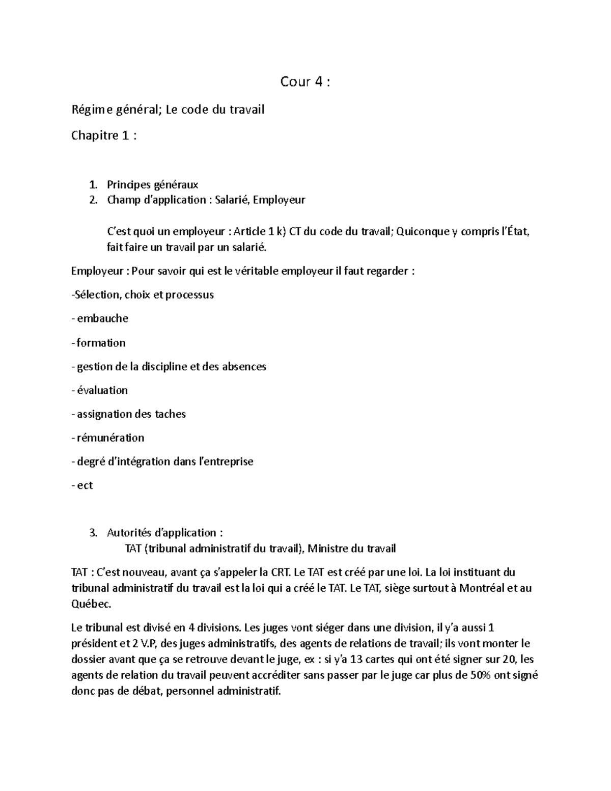 2320 Droit collectif cour 4 - Cour 4 : Régime général; Le code du ...