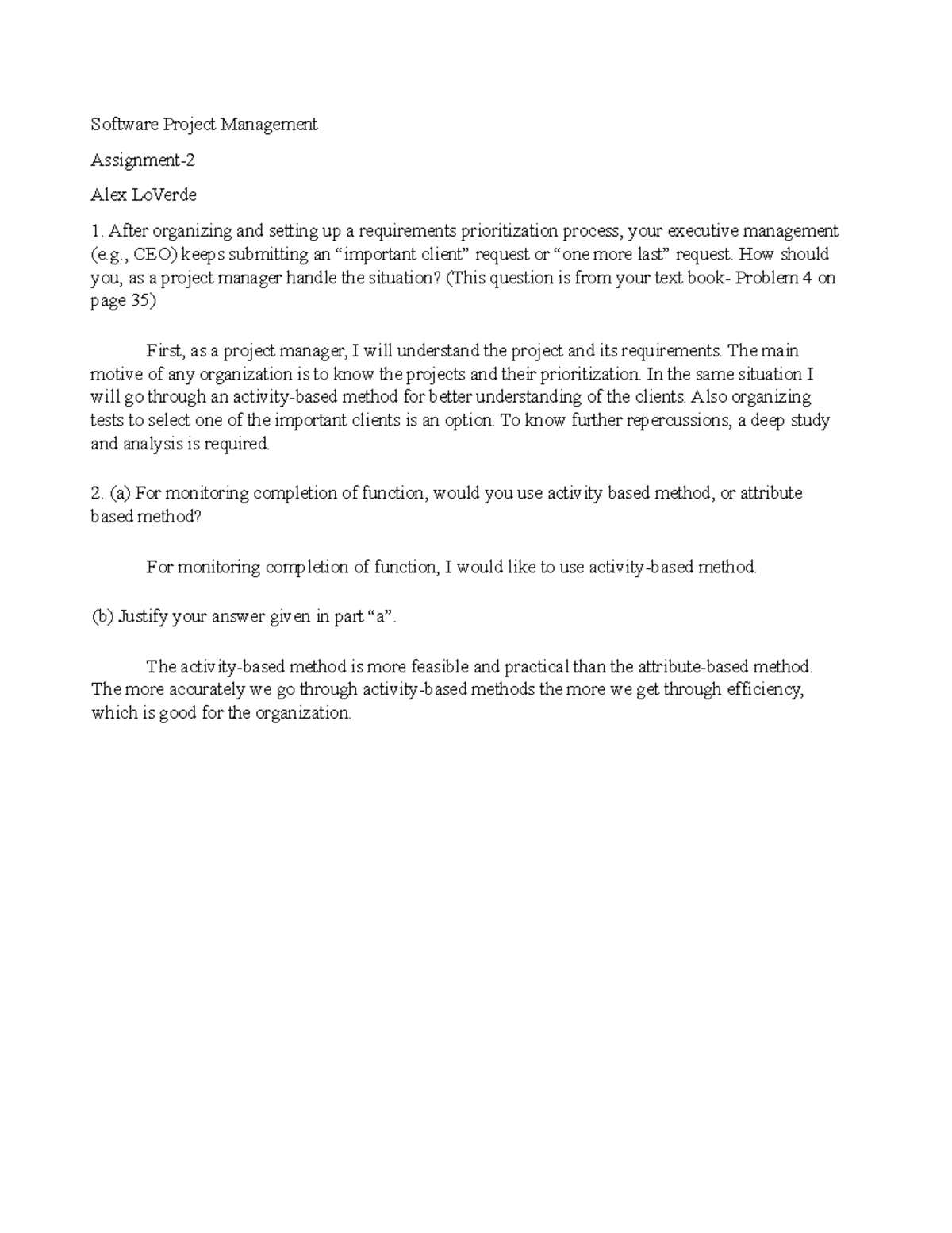 Assignment 2 Programming Homework Software Project Management Assignment Alex Loverde After