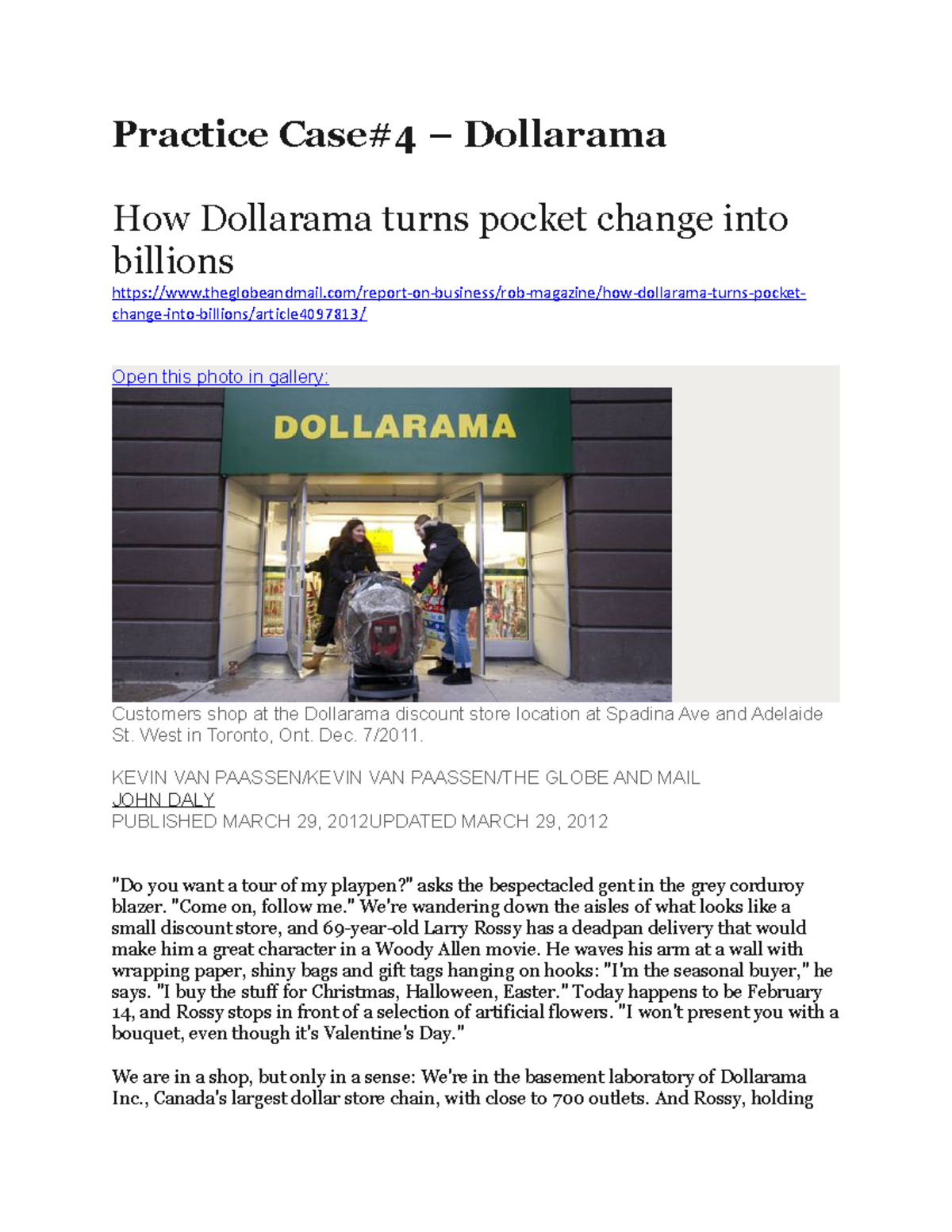 Midterm Review - Practice Case#4 - Dollarama - Solutions - Practice ...