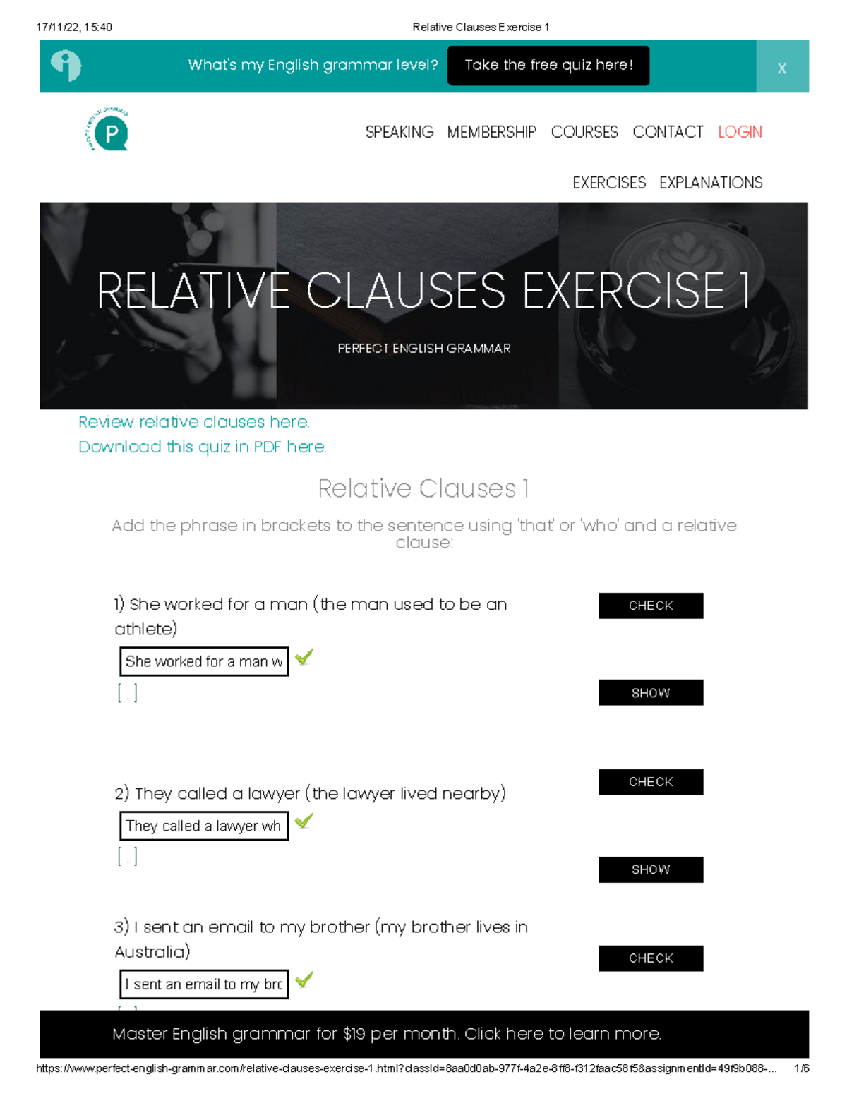 Relative Clauses Exercise 1 - RELATIVE CLAUSES EXERCISE 1 PERFECT ...