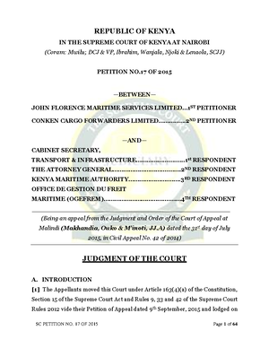 Sample Plaint and list of documents - REPUBLIC OF KENYA IN THE ...