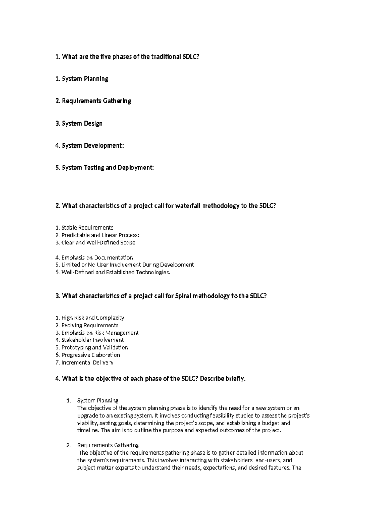Sad ass - Summary System Analysis and Design - 1. What are the five ...