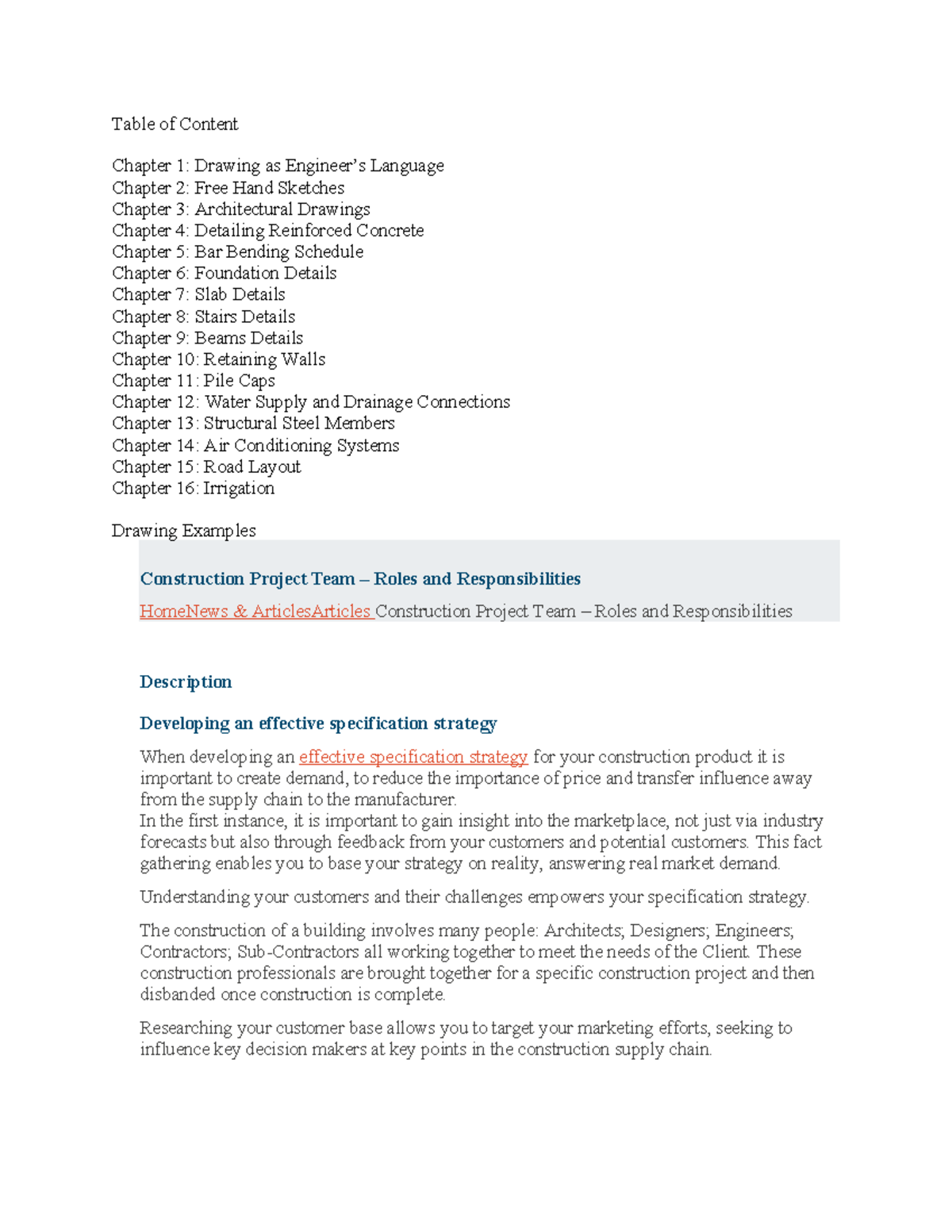 Building Drawing Notes - Table of Content Chapter 1: Drawing as ...