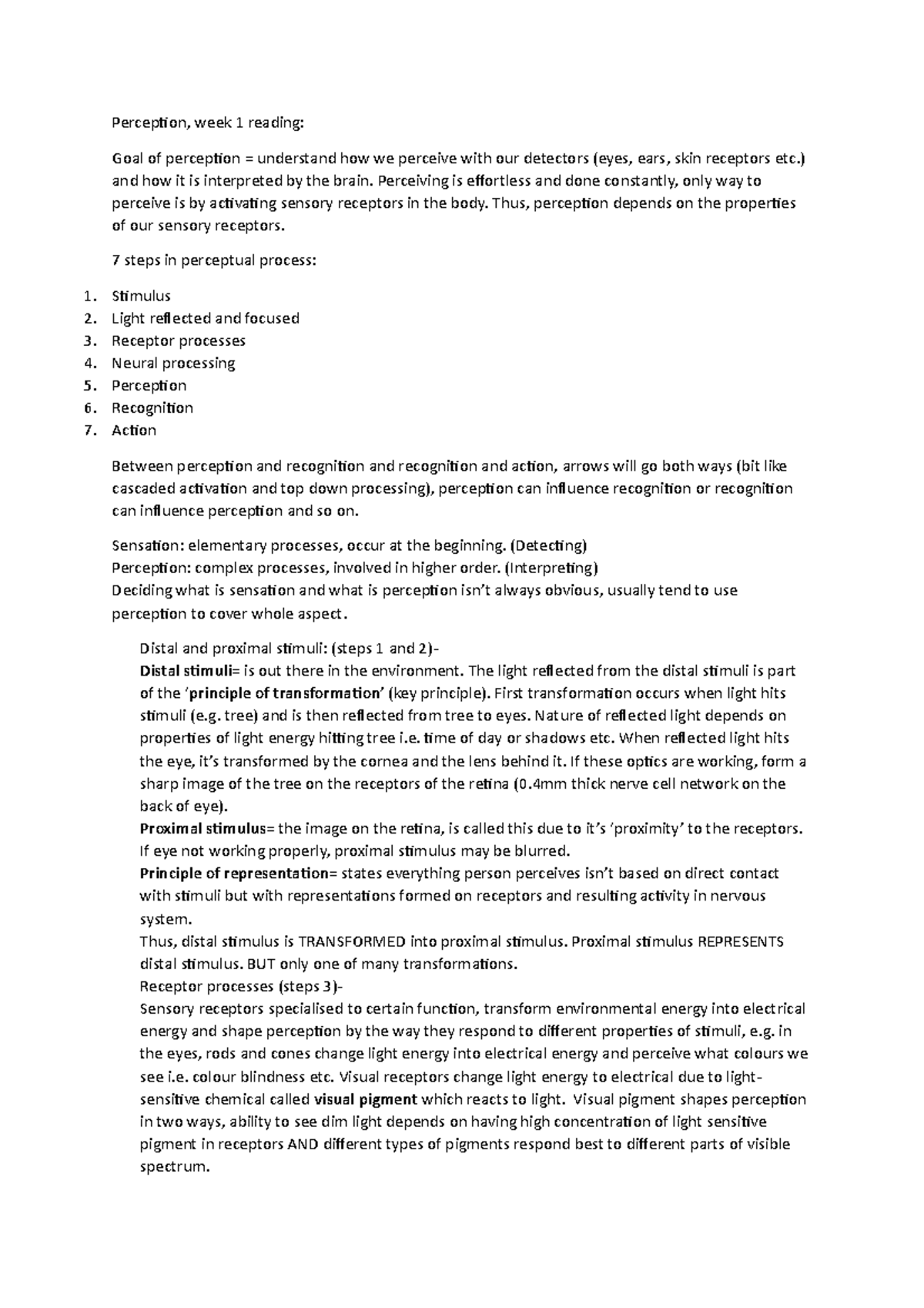 Perception week 1 reading - Perception, week 1 reading: Goal of ...