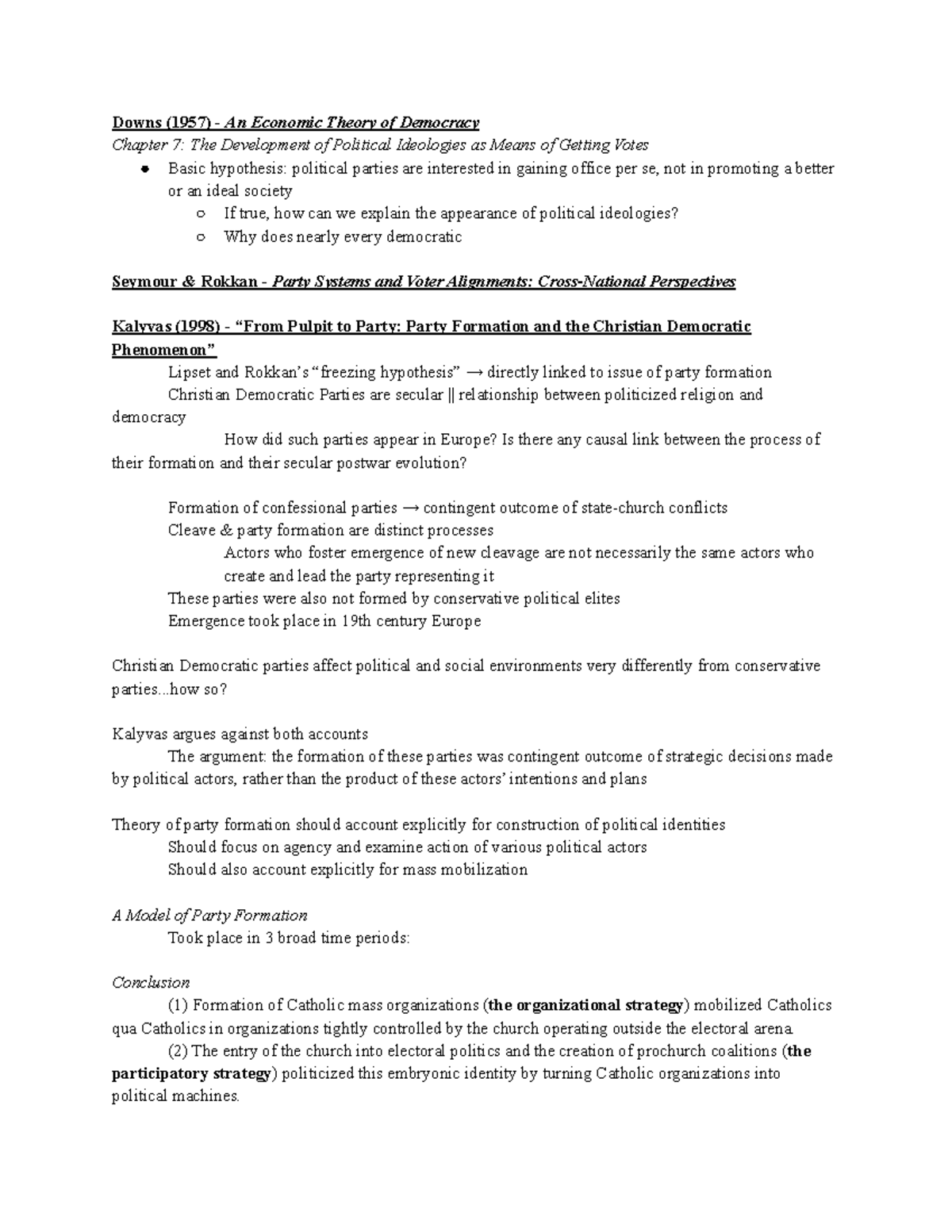 POLS 6411 Notes Week 9-2 - Downs (1957) - An Economic Theory of ...