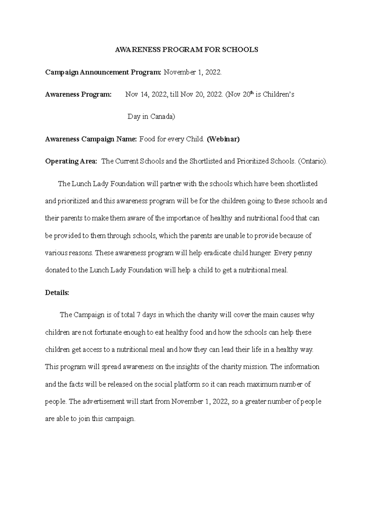 Awareness Program - School - AWARENESS PROGRAM FOR SCHOOLS Campaign ...